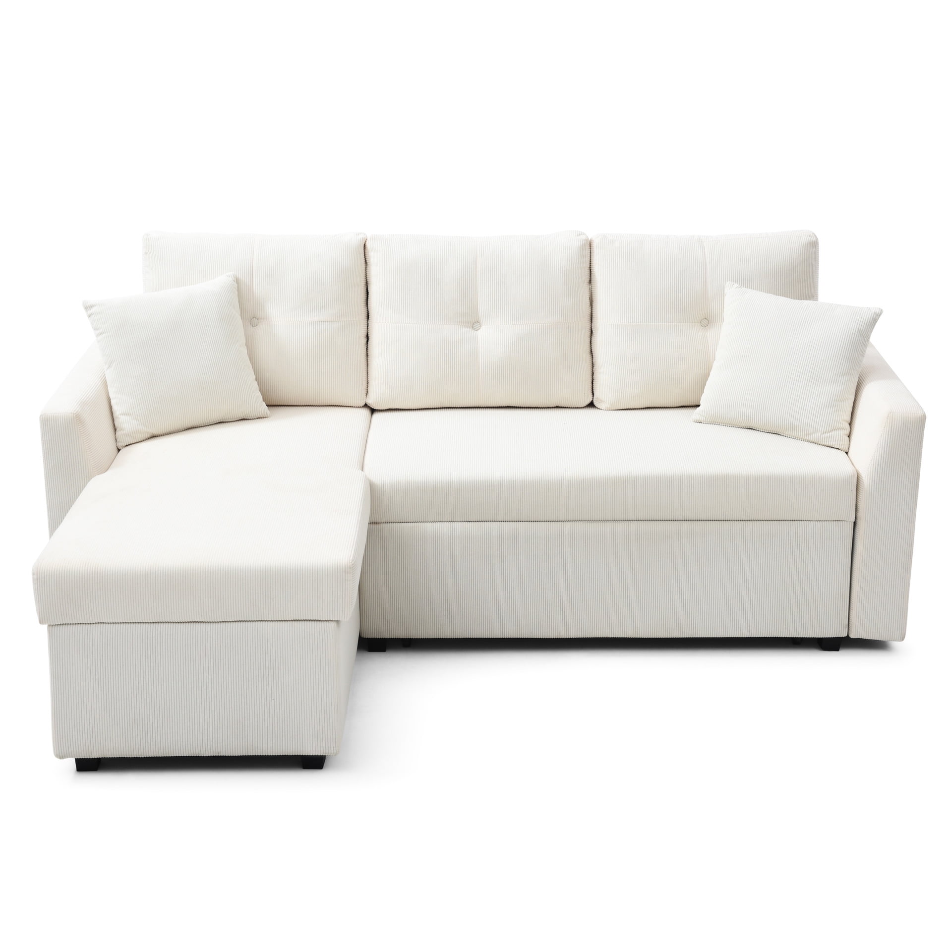 Reversible Storage Chaise Sleeper Couch, L Shaped, 2 Pillows, Corduroy, White For Living Room ...