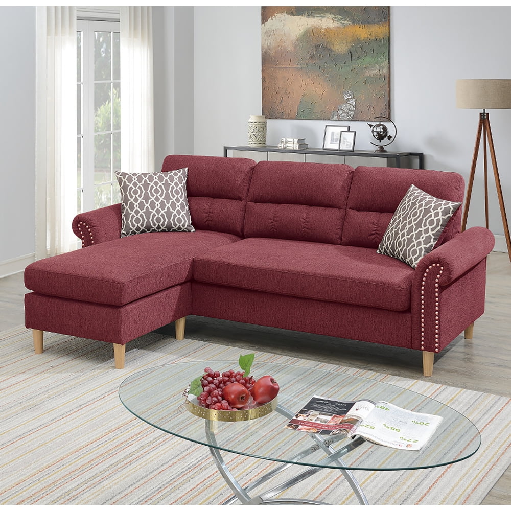 Reversible Velvet Sectional Sofa Paprika Red Modern L-Shaped Couch ...