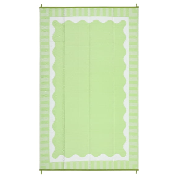 Reversible Waterproof Outdoor Rug - Light Green/White Wave-Edge Plastic ...