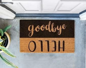 Reversible Welcome MAT, Humorous Porch Decor, Two Way Hello Goodbye ...