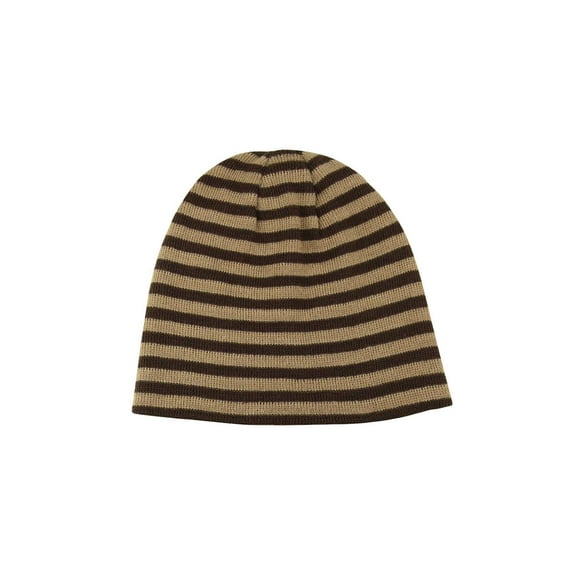 Reversible Winter Knit Striped Cuffless Skull Cap Beanie, Tan/Lime ...