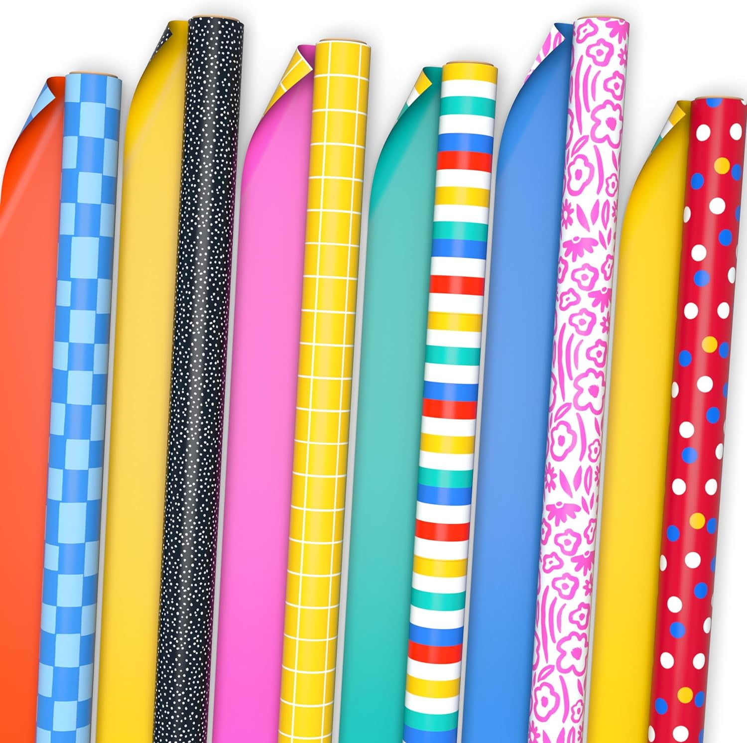 Reversible Wrapping Paper Rolls - Checkered, Solids, Stripes, Polka ...