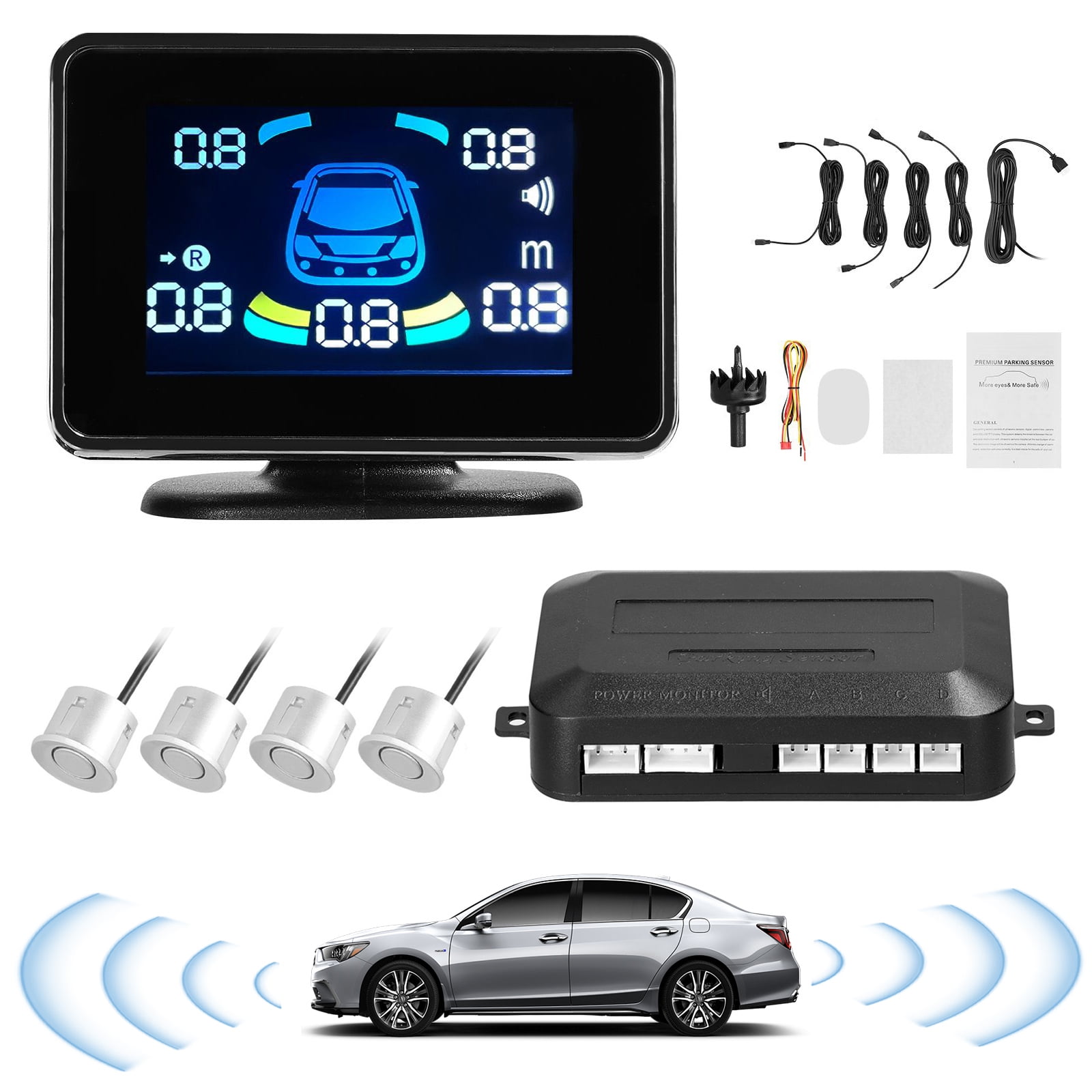Reversing , Adjustable With 4 Distance Lcd Distance Display Huiop Car ...