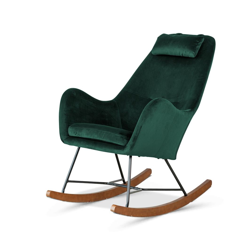 Revi Mid Century Modern Indoor Velvet Nursery Rocking Chairs in Green ...
