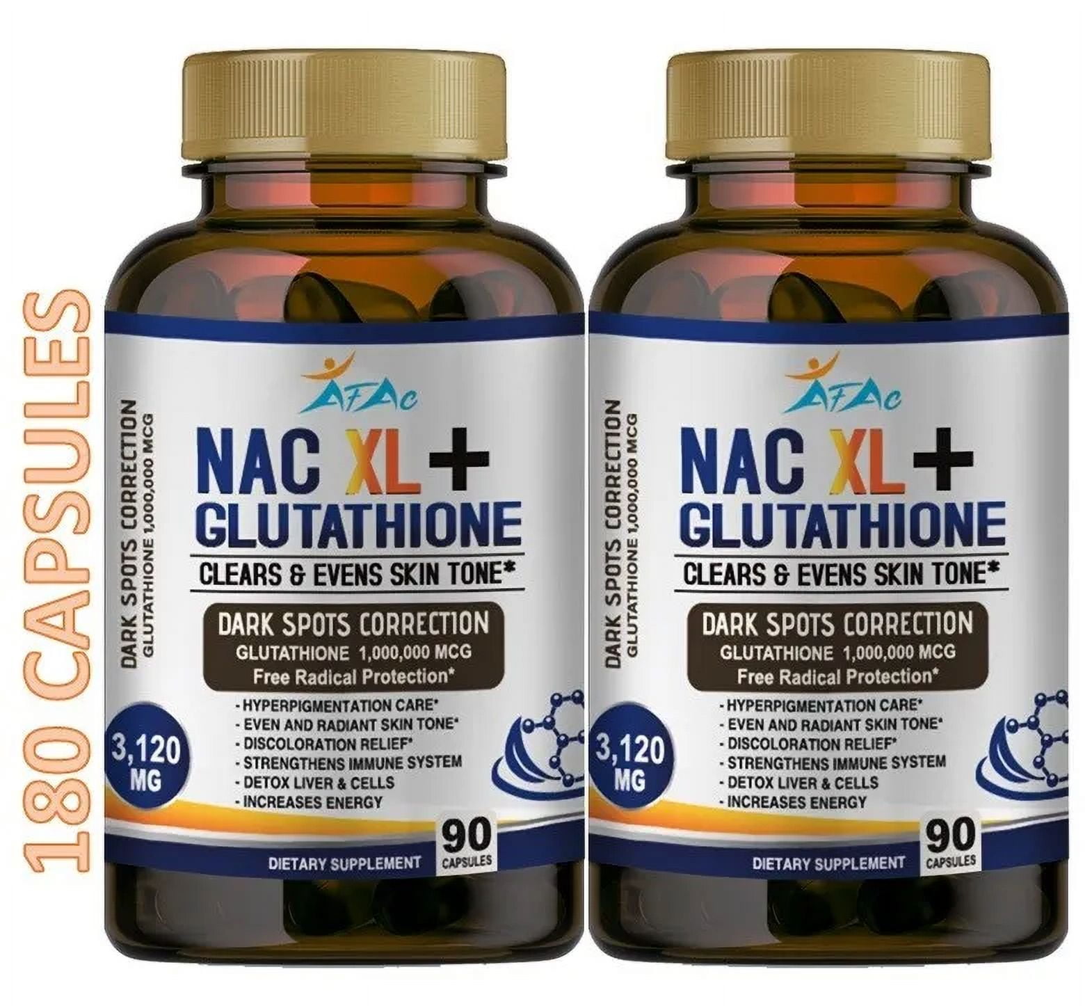 Revita N-Acetyl L-Cysteine ( NAC) 180 CAPS Gluten free 3120Mg 2 bottles ...