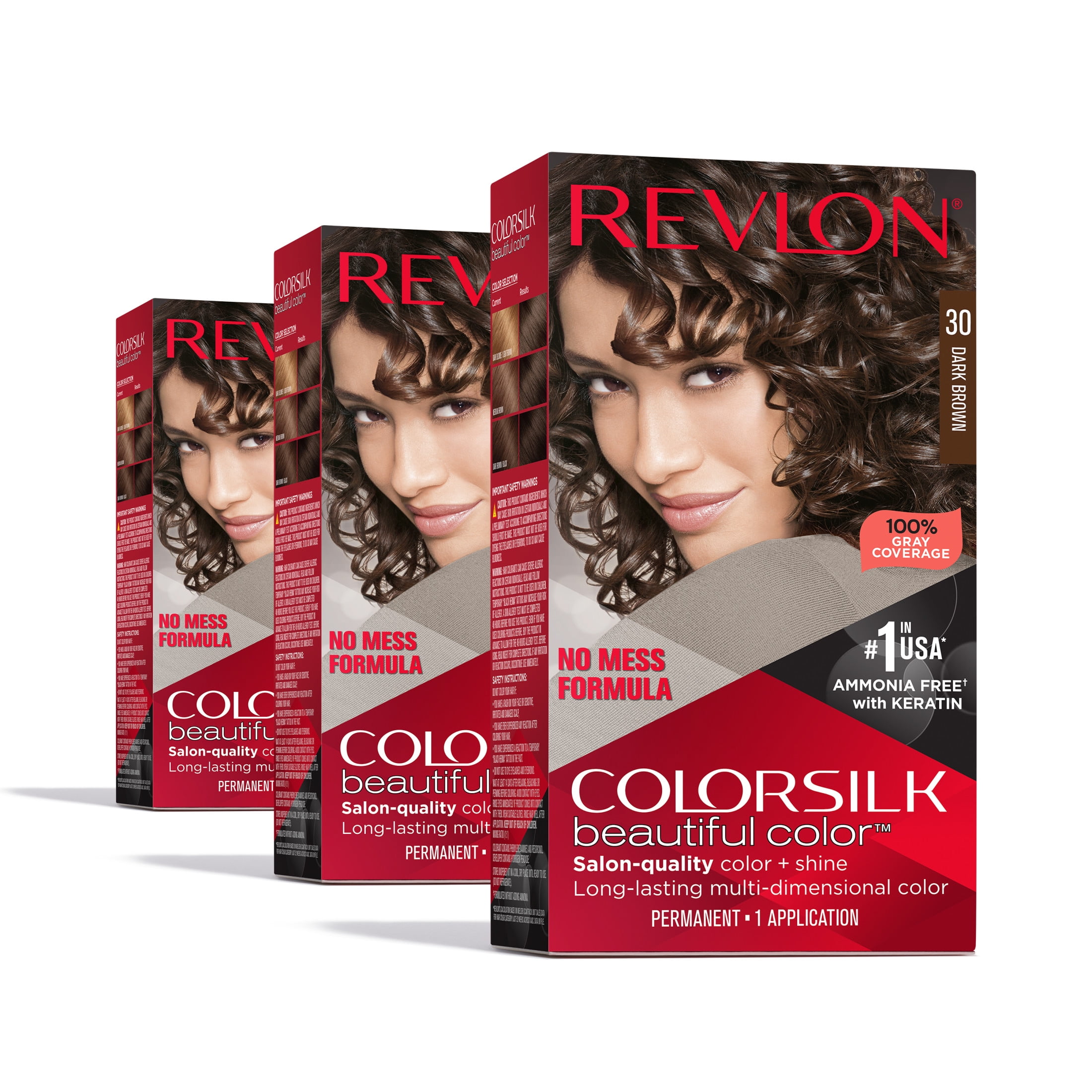 Revlon ColorSilk Permanent Hair Color, Dark Brown, Gray Coverage, 3 ...