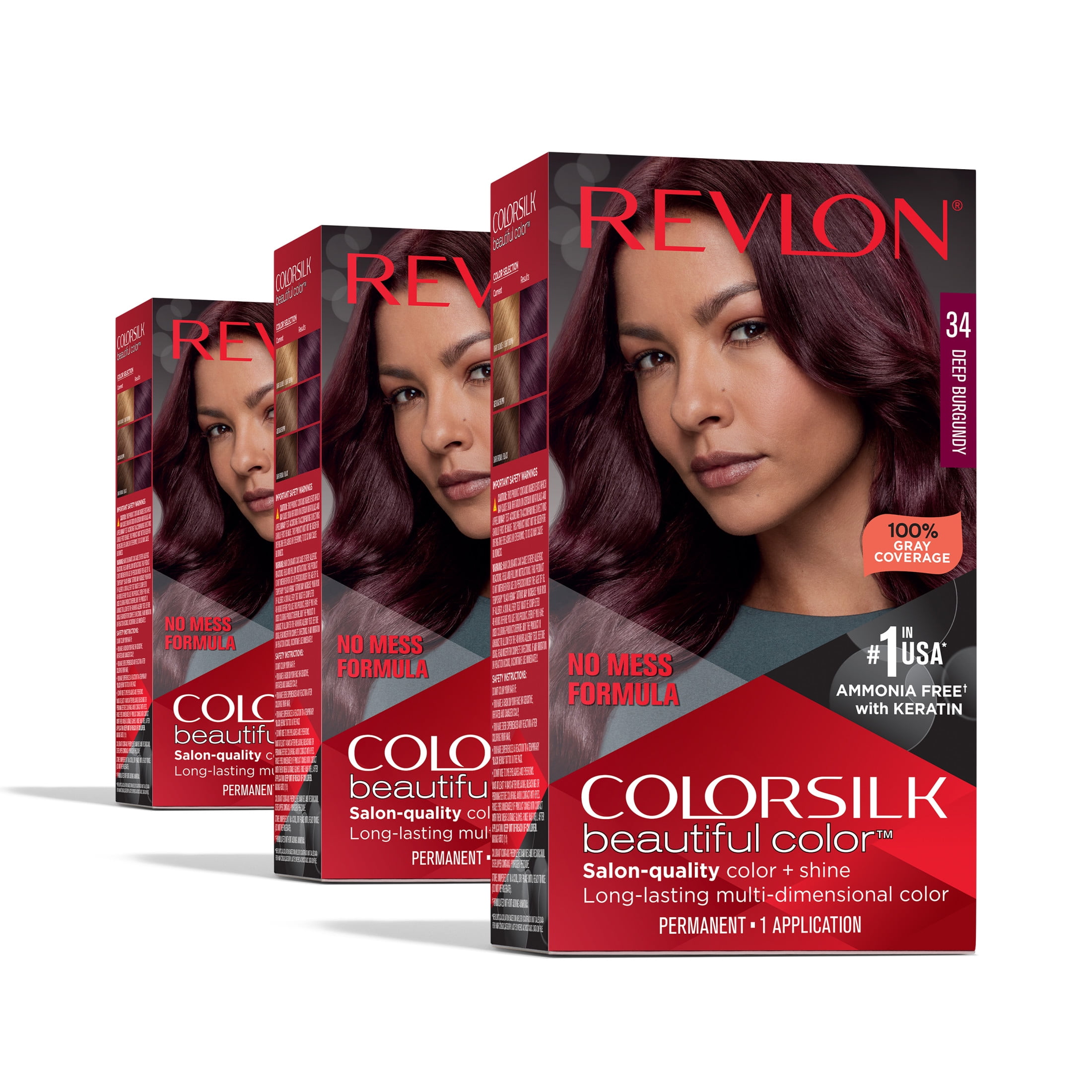 Revlon Colorsilk Box Dye Hair Color, New 034 Deep Burgundy, Ammonia ...