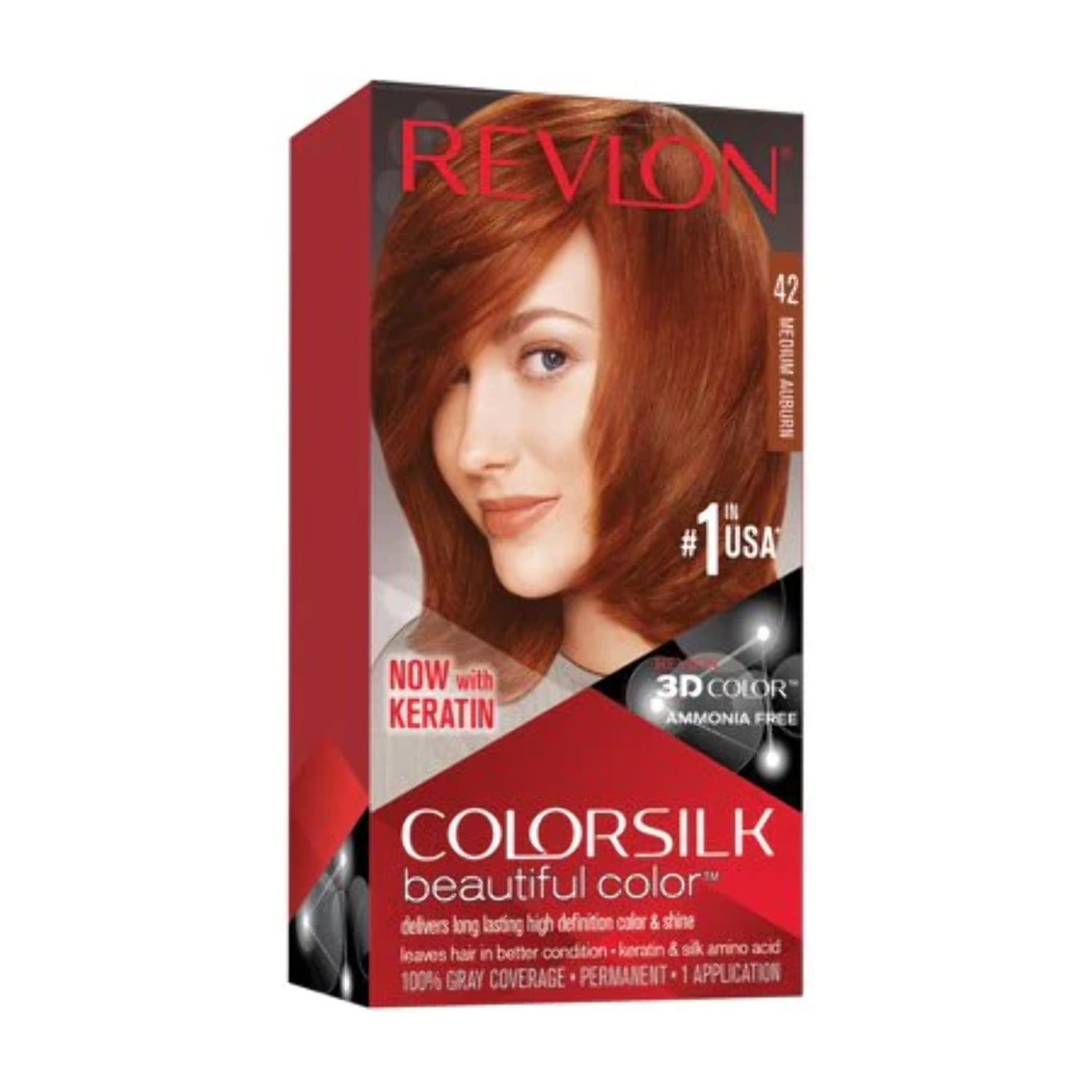 Revlon ColorSilk Beautiful Color Permanent Hair Color, 42 Medium Auburn ...
