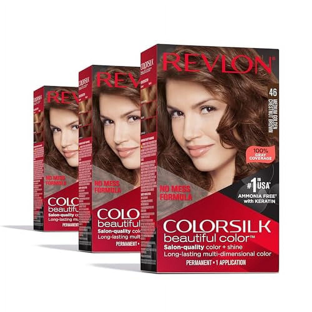 Revlon ColorSilk Permanent Hair Color, Medium Golden Chestnut Brown, 3 ...