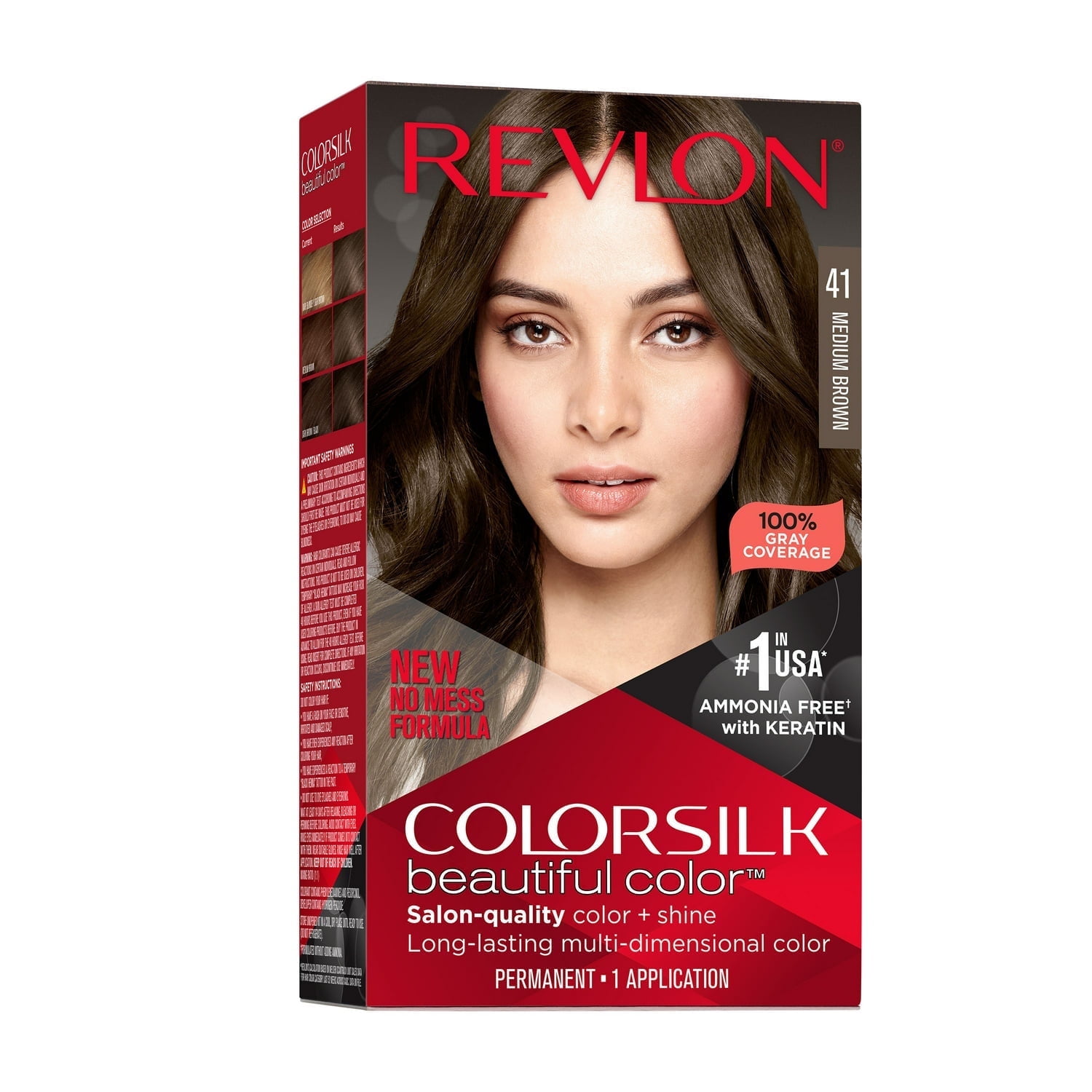 Revlon ColorSilk Beautiful Permanent Hair Color, 41 Medium Brown, 5 ...