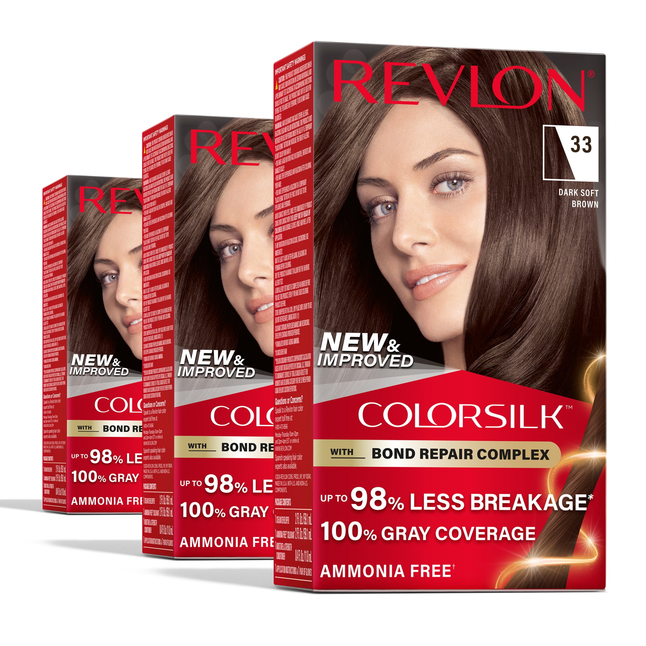 Revlon ColorSilk Permanent Hair Color, Bond Repair Complex, 33 Dark ...