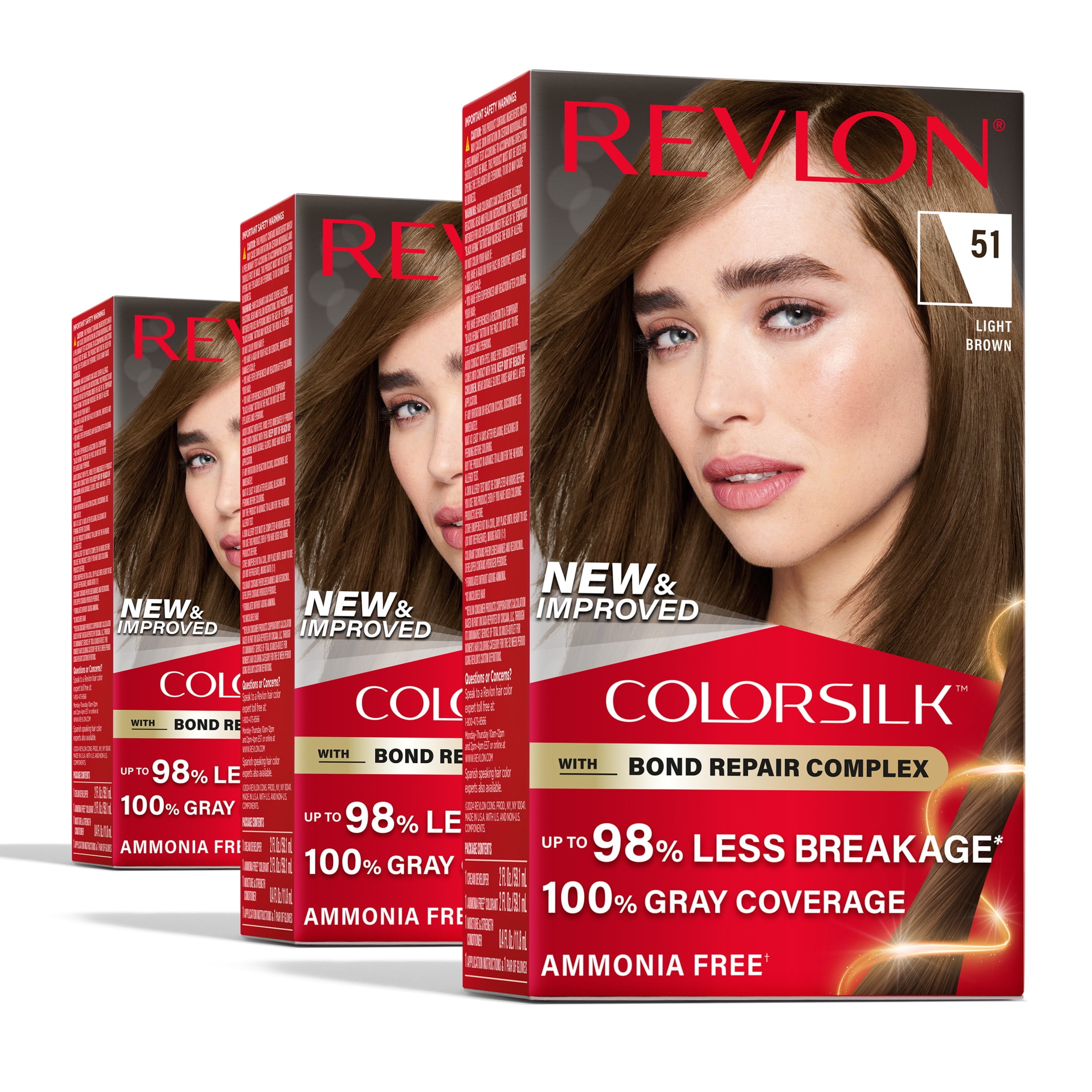 Revlon ColorSilk Permanent Hair Color, Bond Repair Complex, 51 Light ...