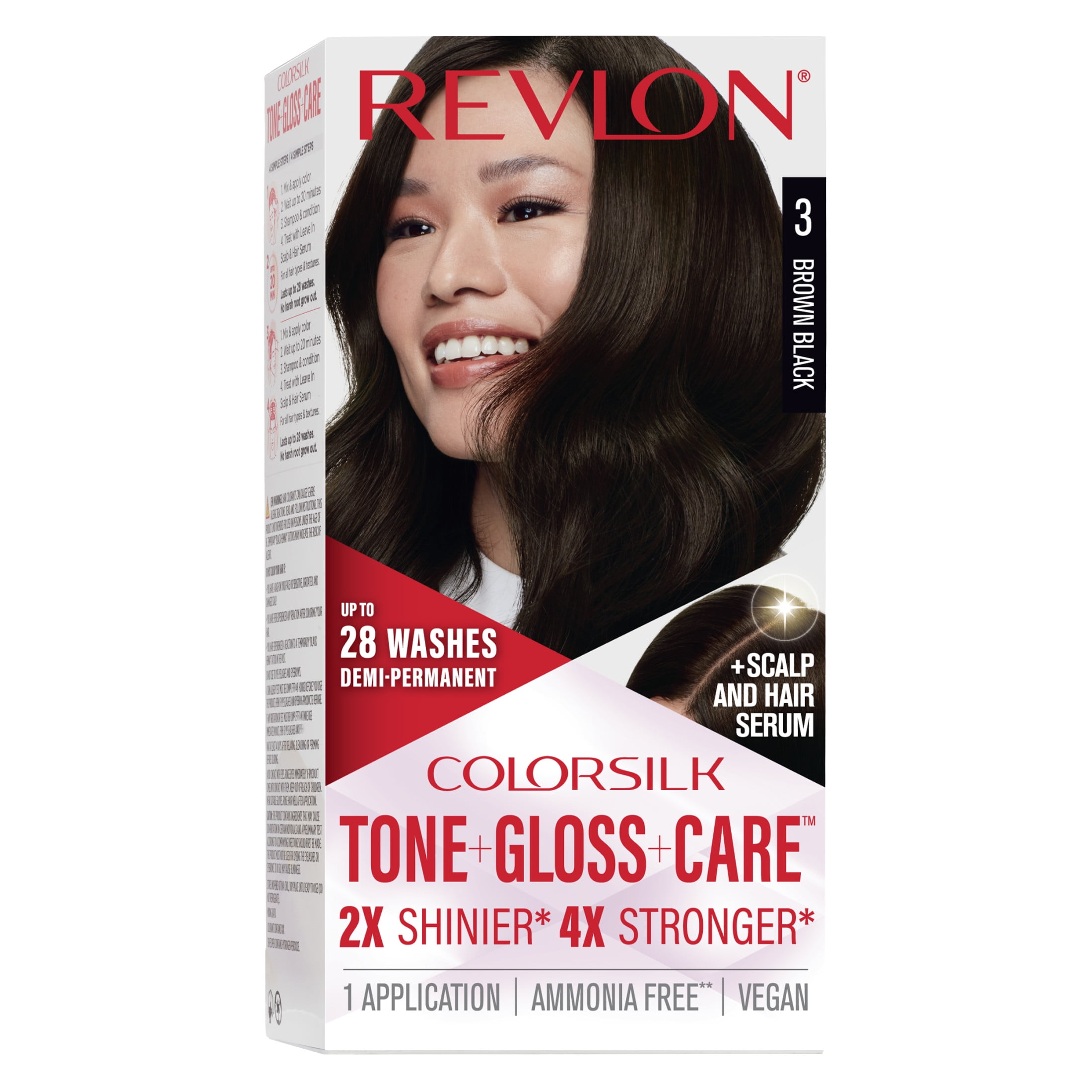 Revlon ColorSilk Tone + Gloss + Care Demi-Permanent Hair Color, 3 Brown ...