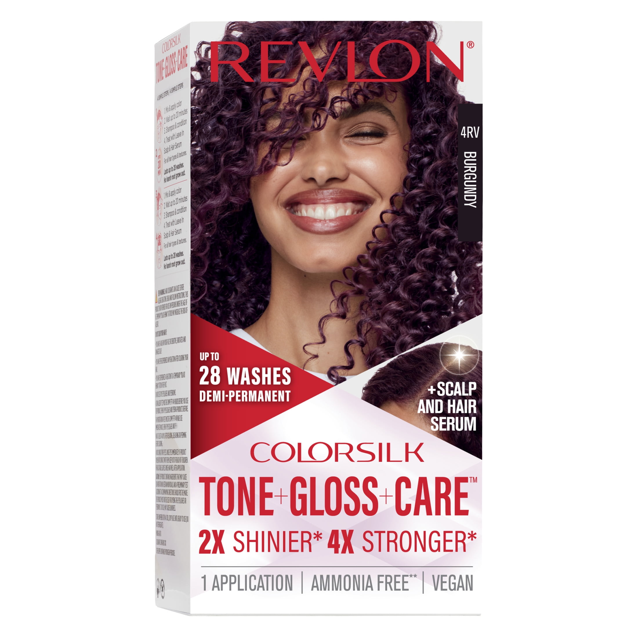 Revlon ColorSilk Tone + Gloss + Care Demi-Permanent Hair Color, 4RV ...