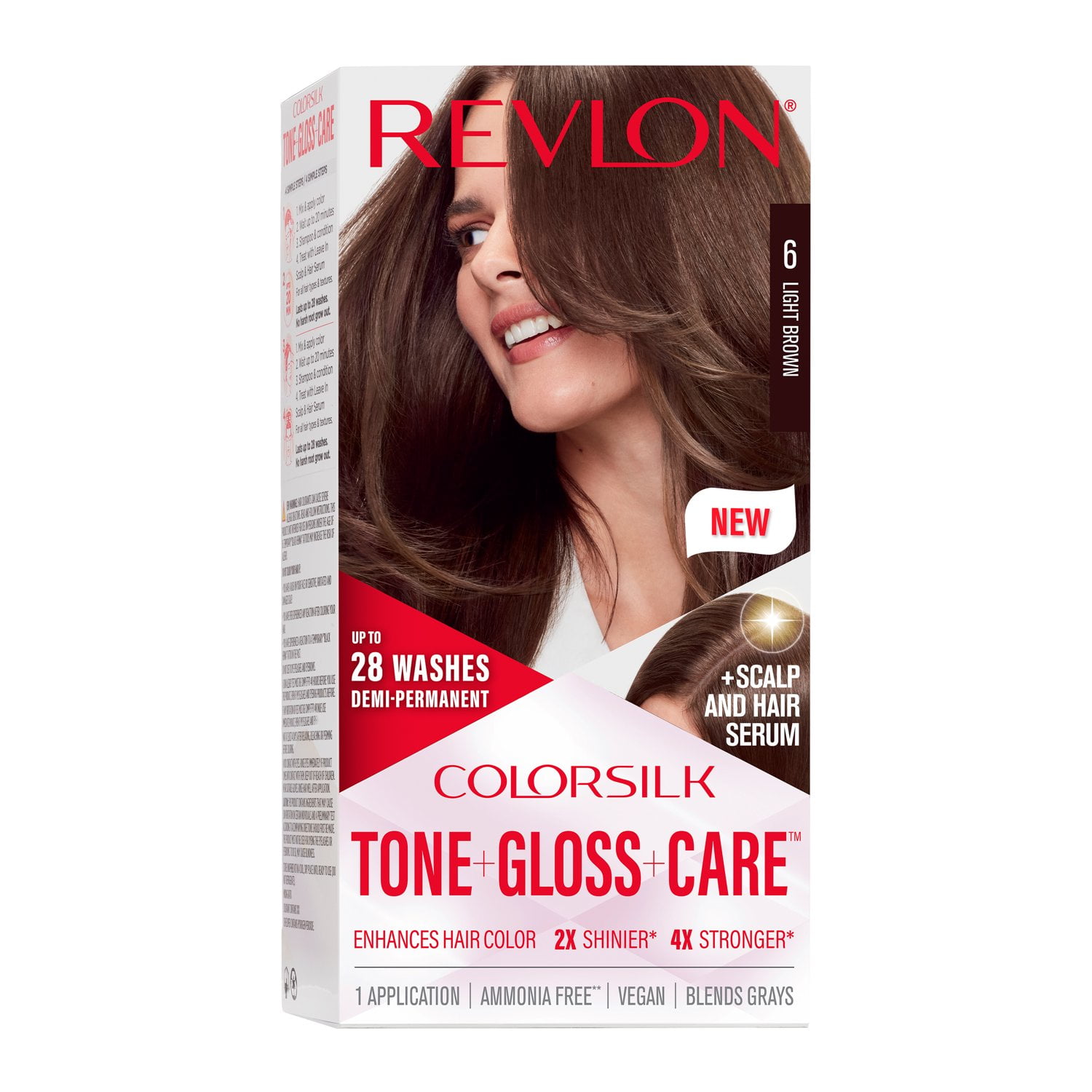 Revlon ColorSilk Tone + Gloss + Care Demi-Permanent Hair Color, 6 Light ...