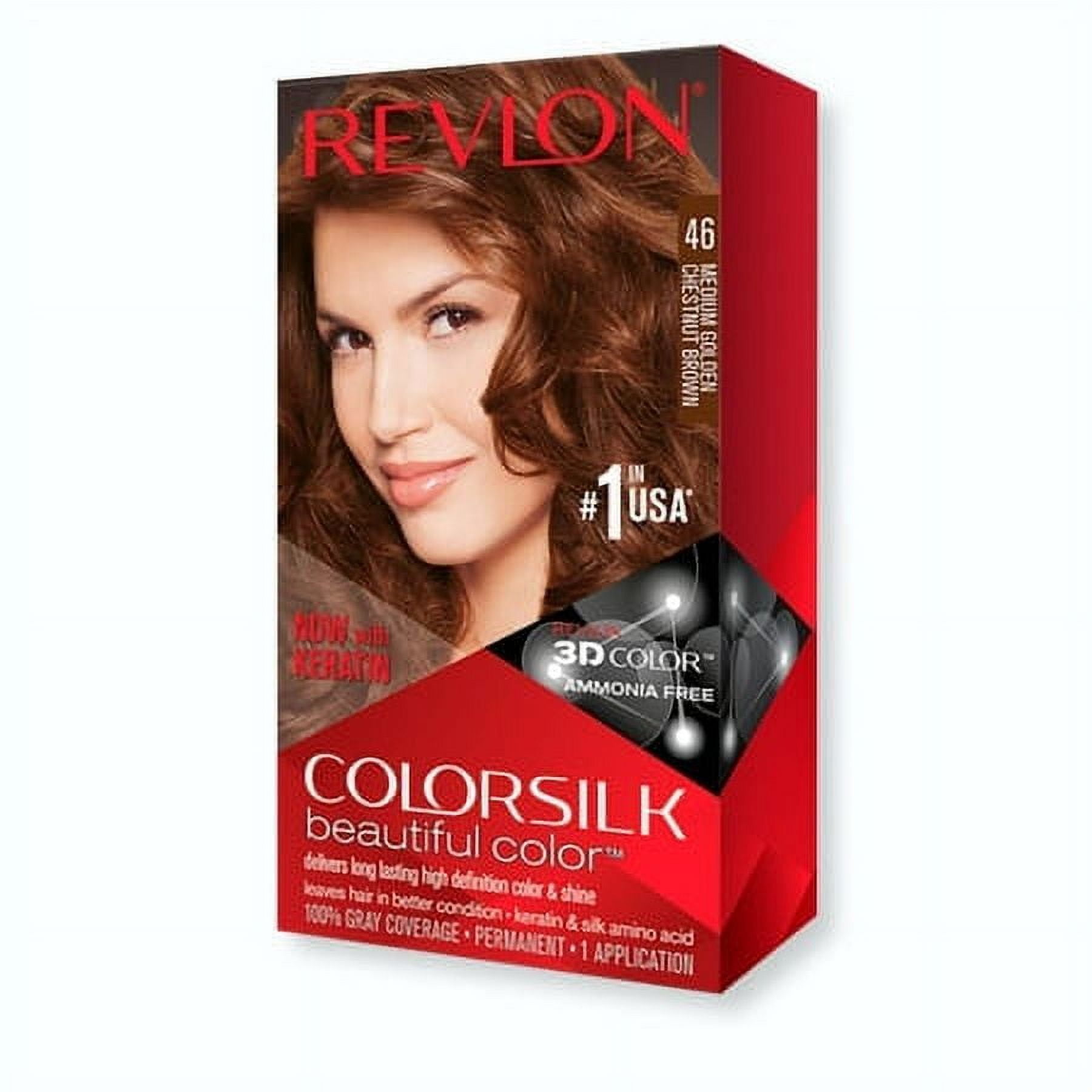 Revlon Colorsilk Permanent Hair Color, Medium Golden Chestnut Brown, 2 ...