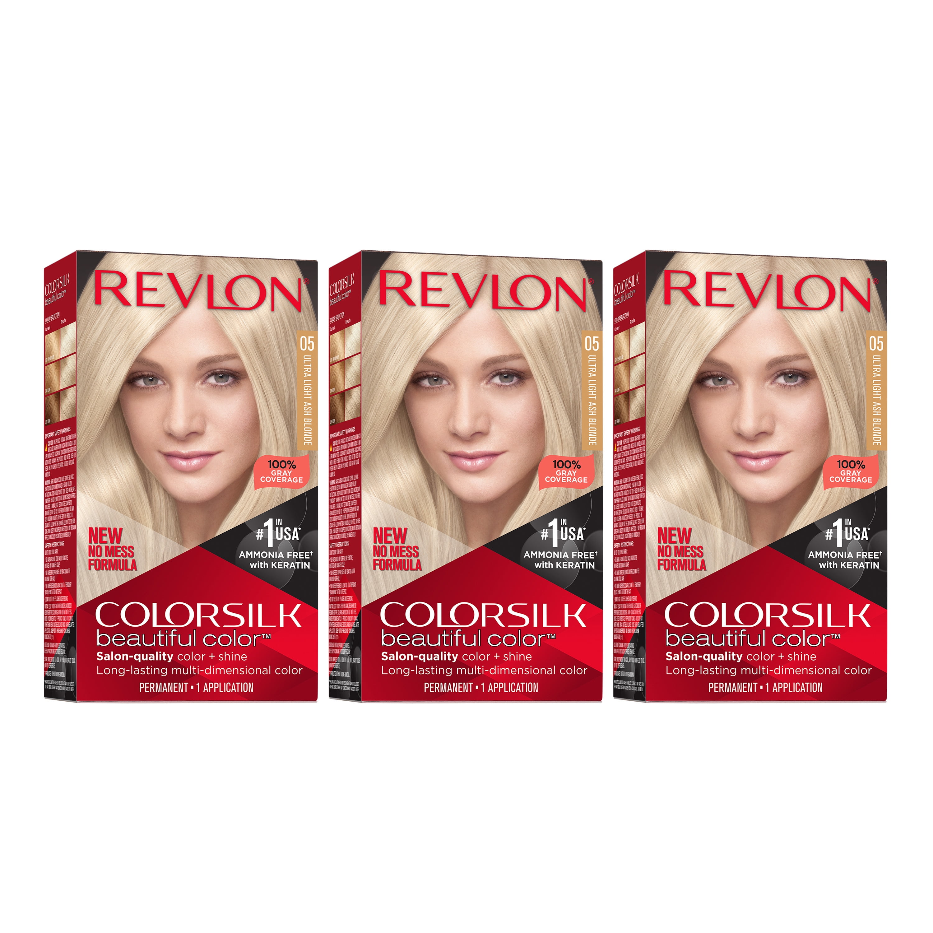 Revlon Colorsilk Beautiful Color Permanent Hair Color 3 Pack, 005 Ultra Light Ash Blonde, 3 Pack ...