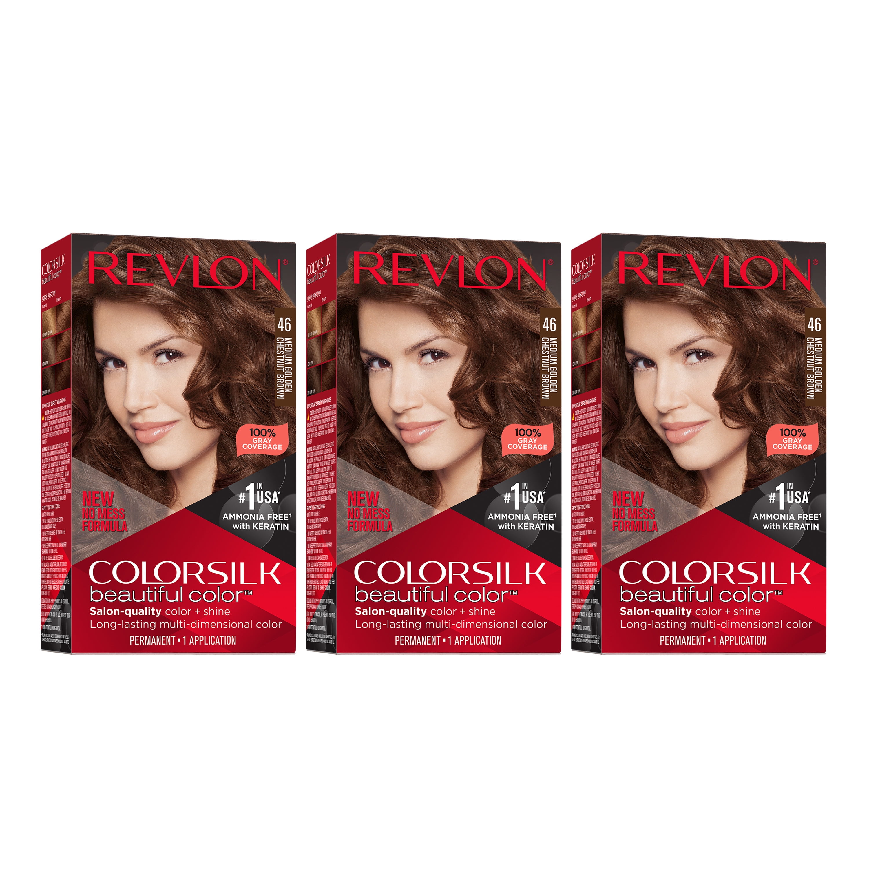 Revlon Colorsilk Beautiful Color Permanent Hair Color 3 Pack, 046 ...
