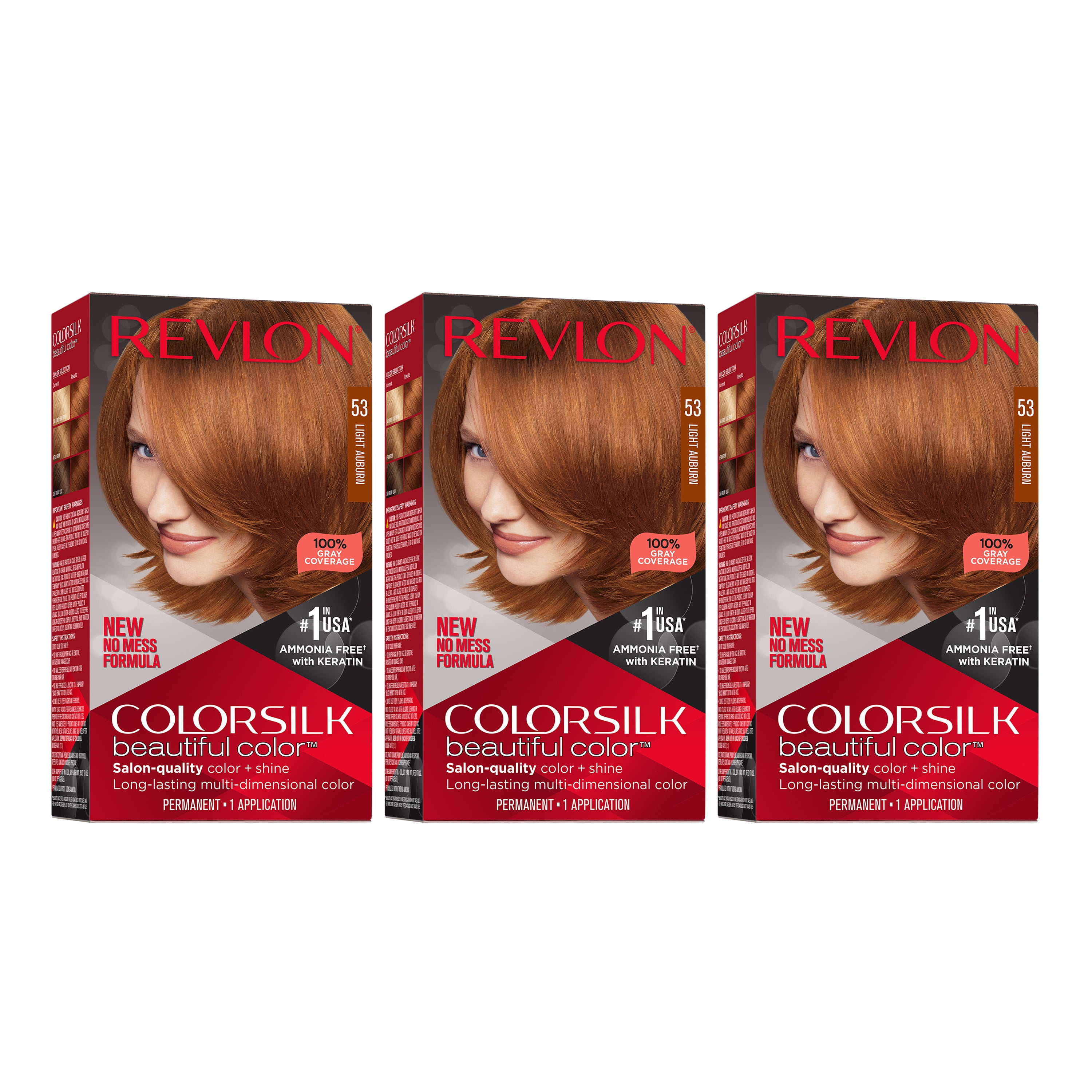 Revlon Colorsilk Beautiful Color Permanent Hair Color 3 Pack, 053 Light ...