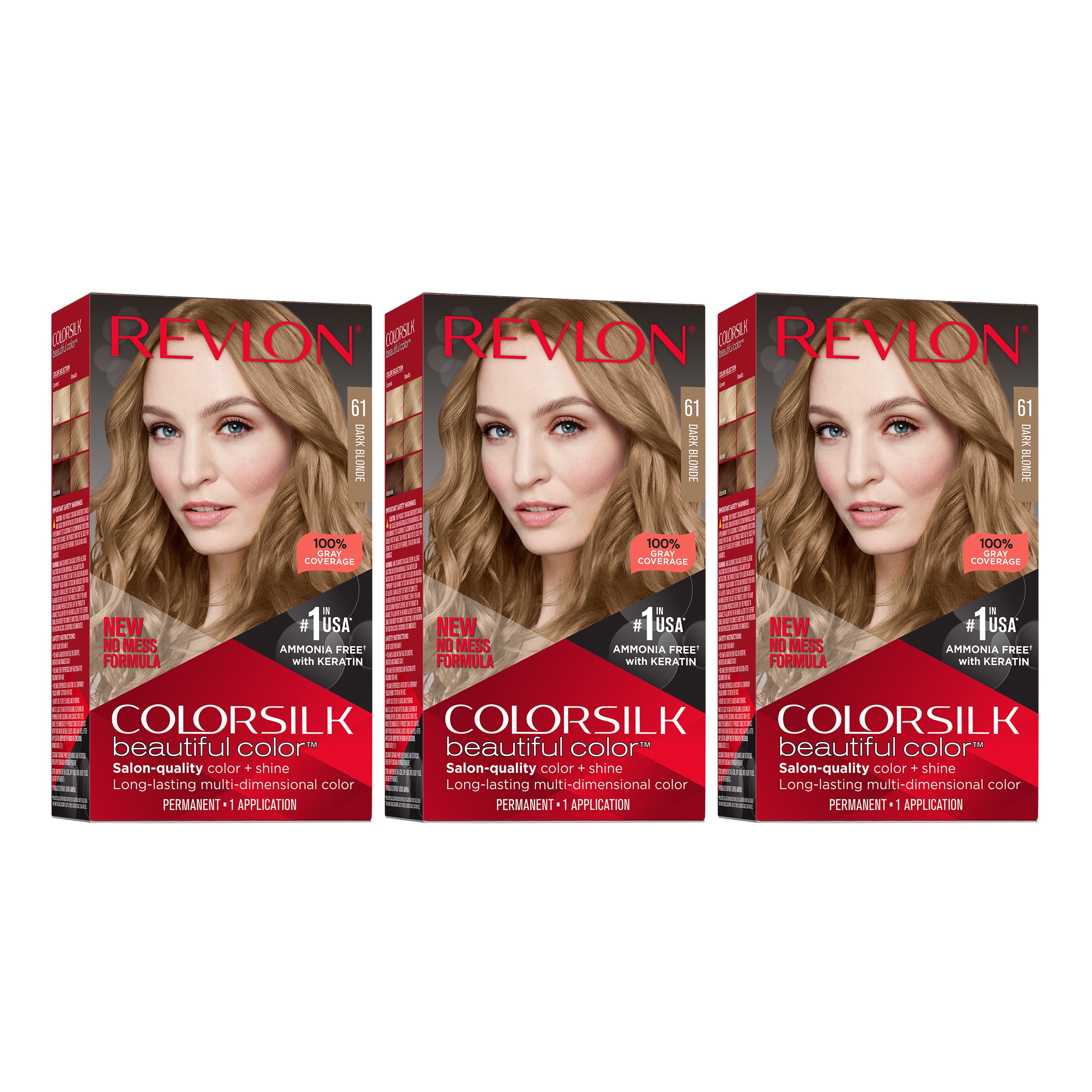 Revlon Colorsilk Beautiful Color Permanent Hair Color 3 Pack, 061 Dark ...