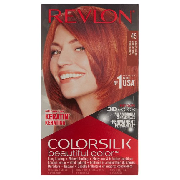 Revlon Colorsilk Beautiful Color Permanent Hair Color, 45 Bright Auburn ...