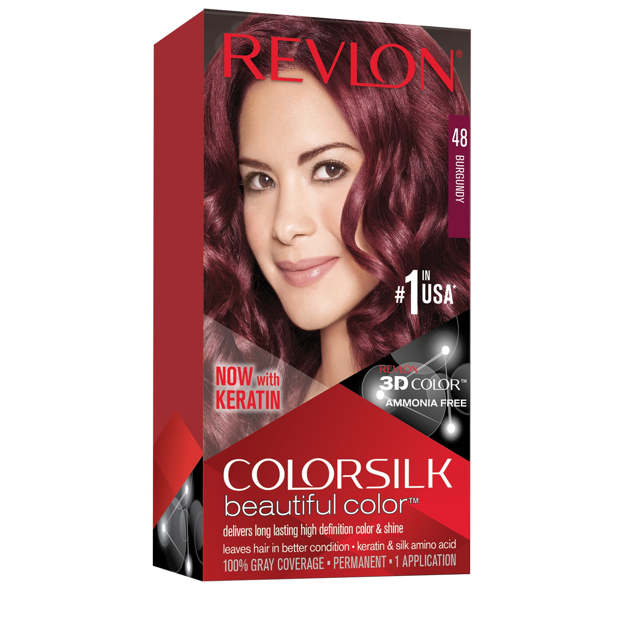 Revlon Colorsilk Beautiful Color Permanent Hair Color 48 Burgundy, Pack ...