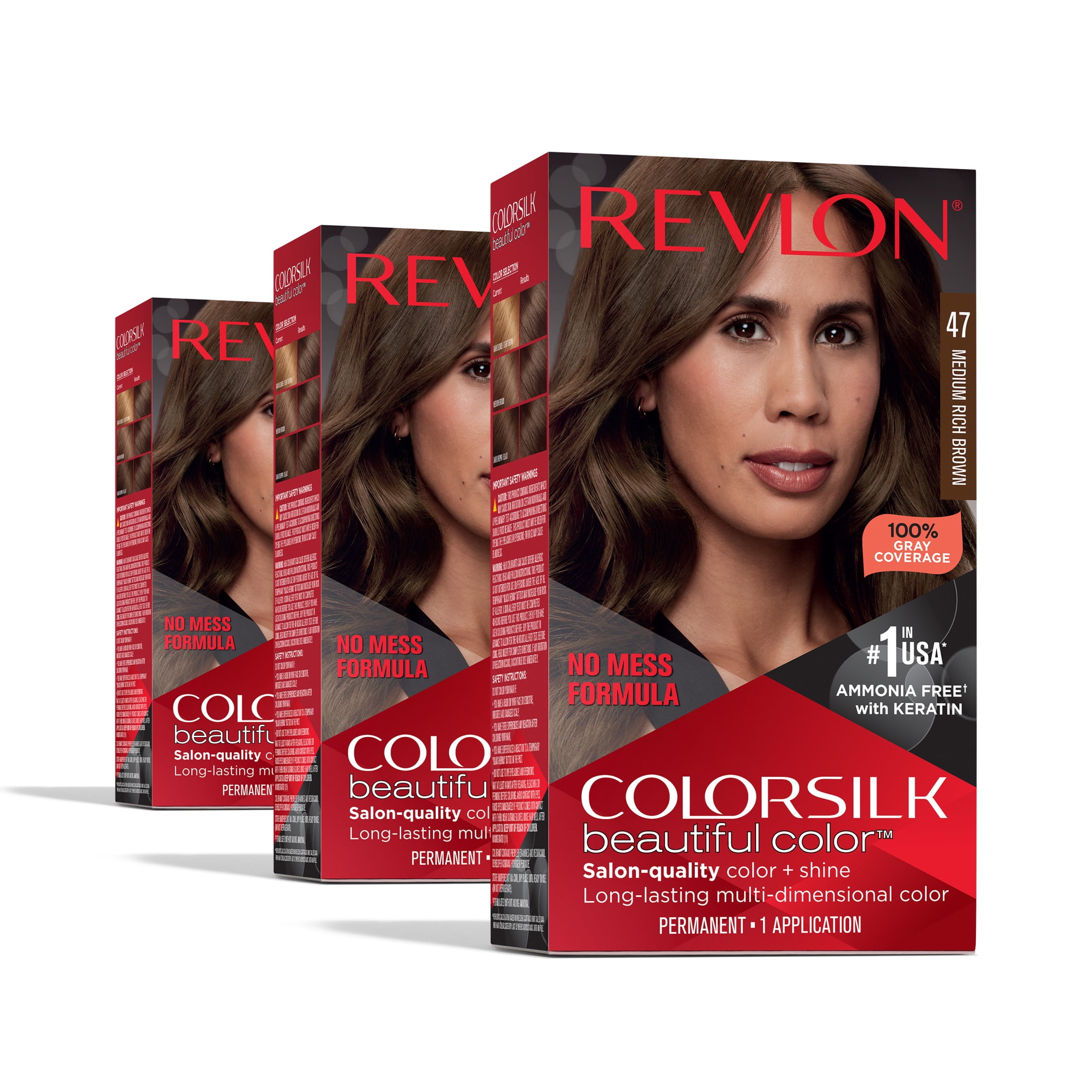 Revlon ColorSilk Beautiful Color Permanent Hair Color 3 Pack, Medium ...