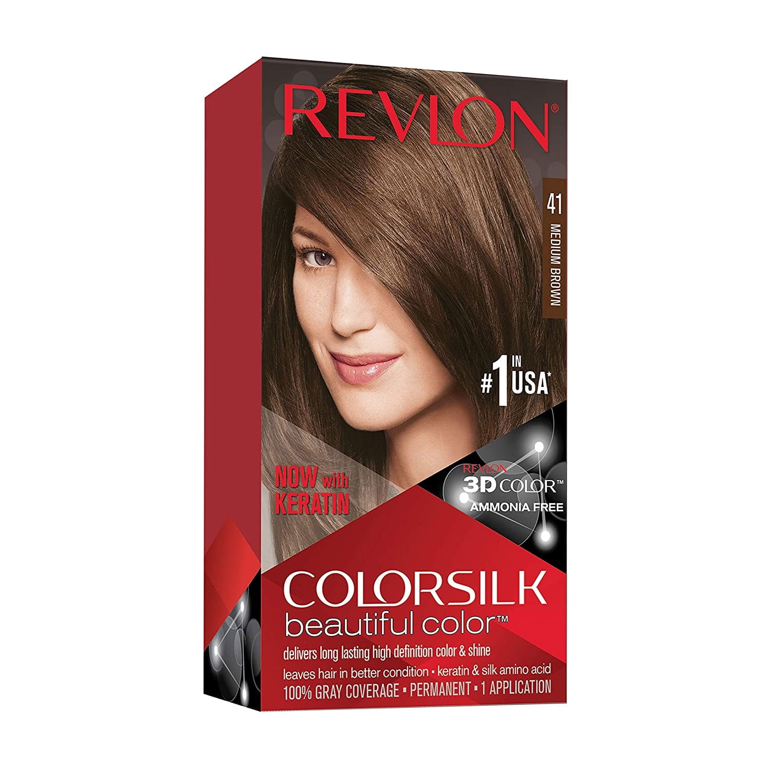 Revlon Colorsilk Hair Color, 41 Medium Brown, Ammonia Free, 100% Gray ...