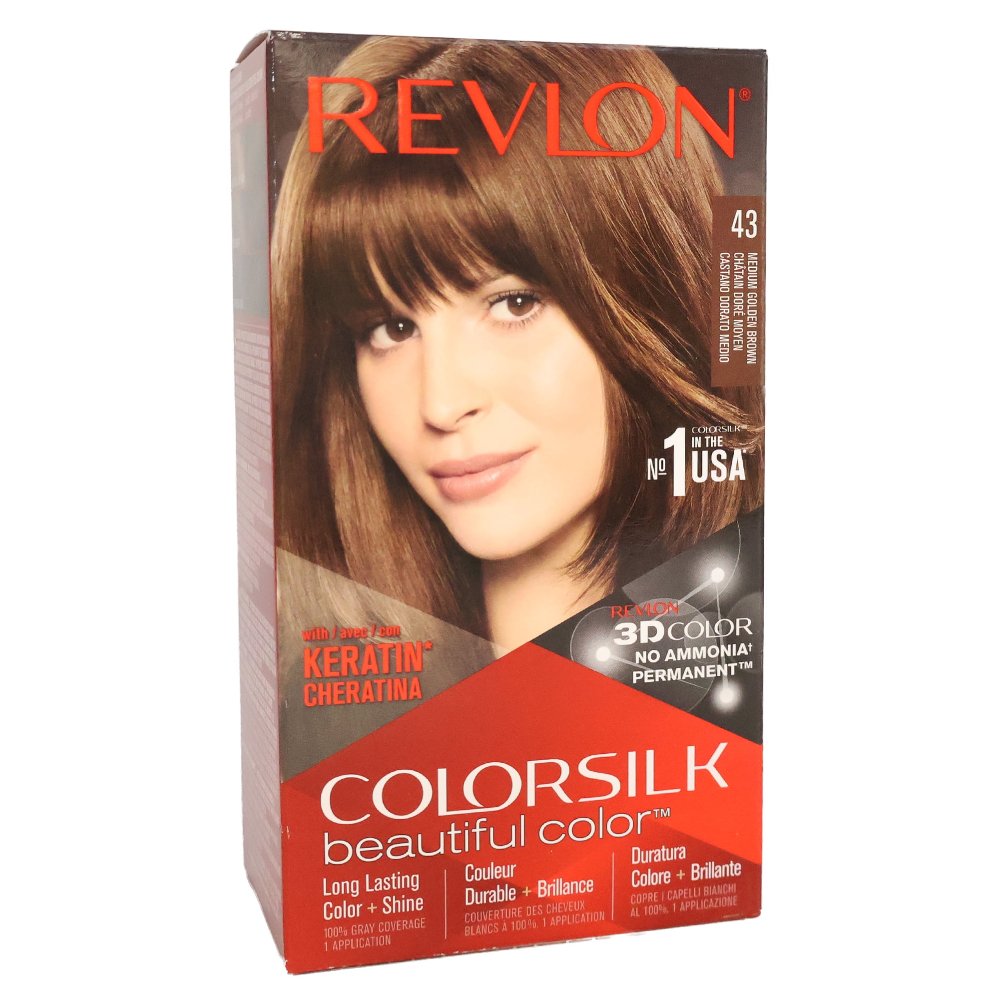 Revlon Colorsilk Beautiful Permanent Hair Color, 43 Medium Golden Brown ...