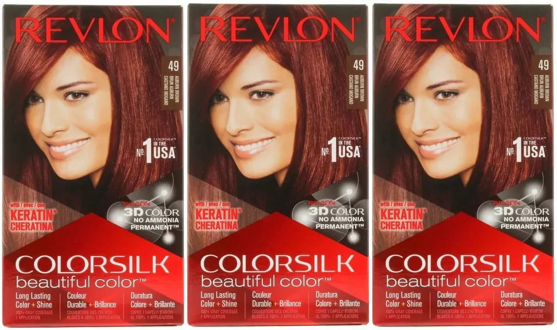 Revlon Colorsilk Beautiful Permanent Hair Color, 49 Auburn Brown, 3 ...