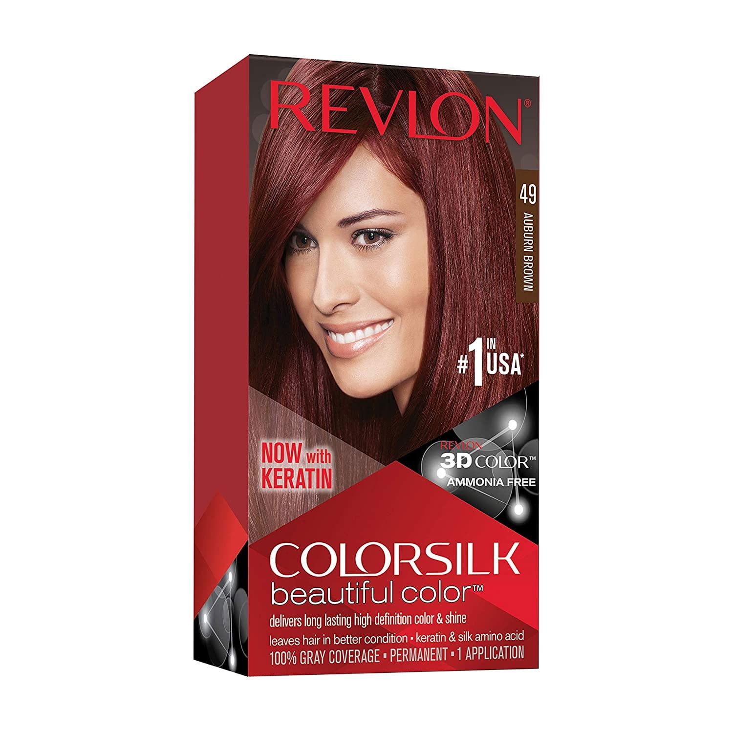 Revlon Colorsilk Beautiful Permanent Hair Color, 49 Auburn Brown, 6 ...