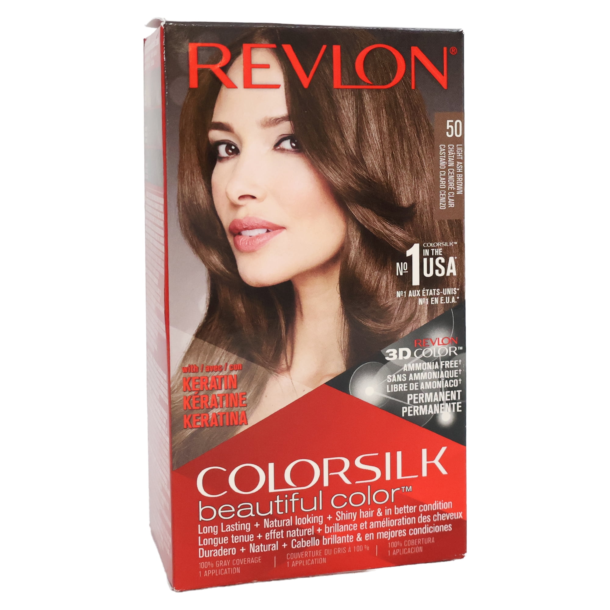 Revlon Colorsilk Beautiful Permanent Hair Color, 50 Light Ash Brown, 12 ...
