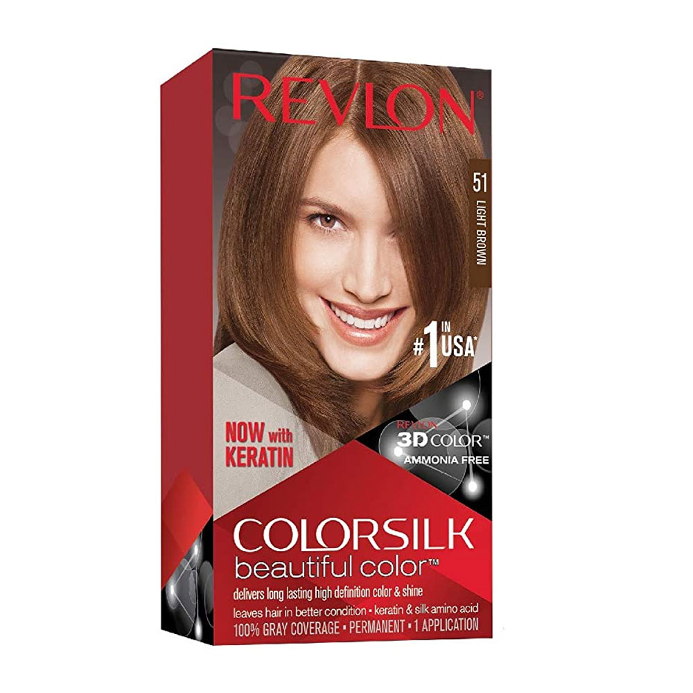 Revlon Colorsilk Beautiful Permanent Hair Color, 51 Light Brown, 12 ...