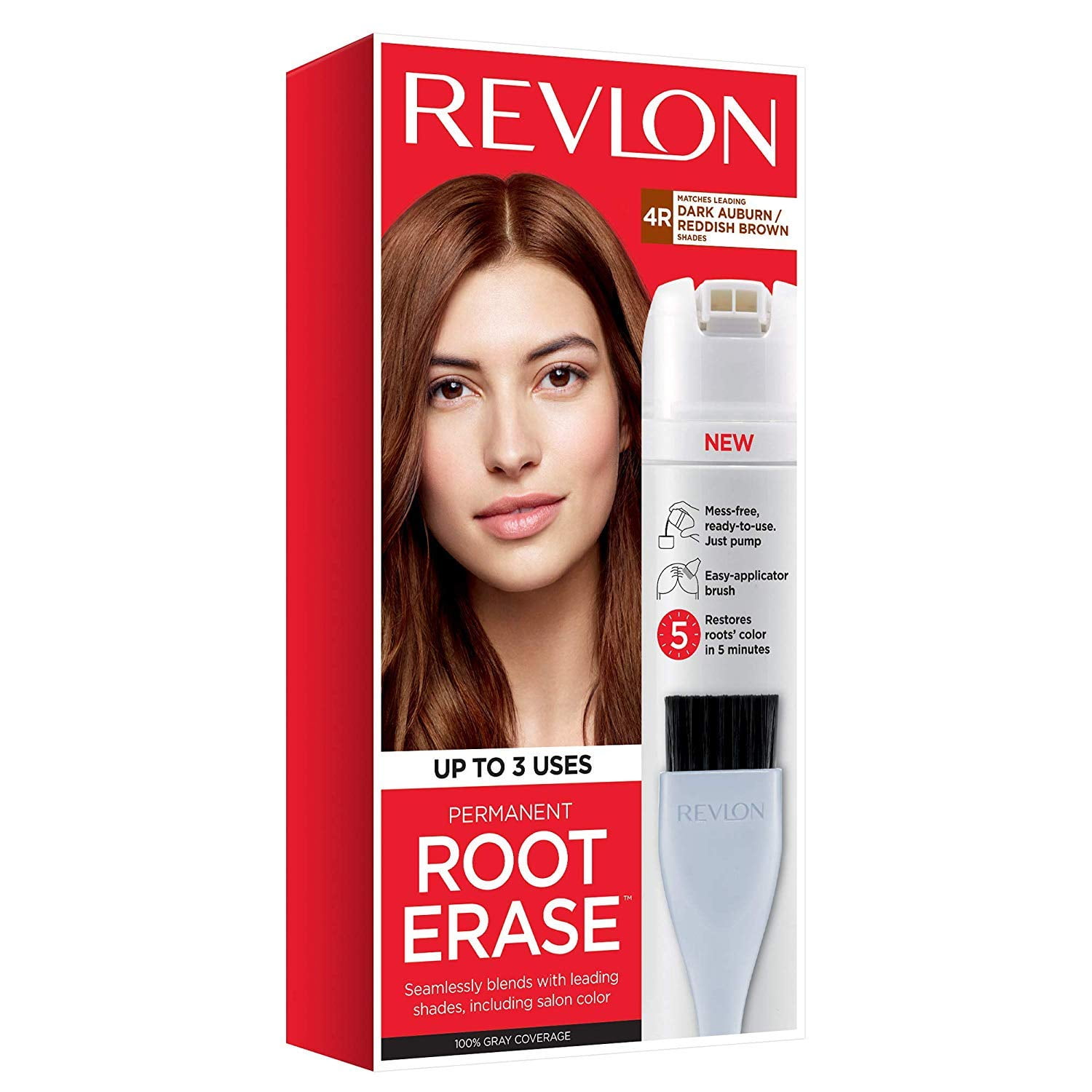 Revlon Root Erase Hair Color, Dark Auburn/Reddish Brown, 100% Gray ...
