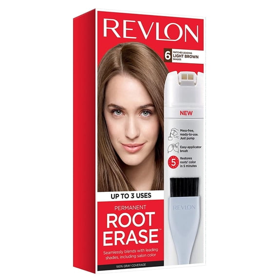 Revlon Root Erase Permanent Hair Color, Light Brown, 100% Gray Coverage ...