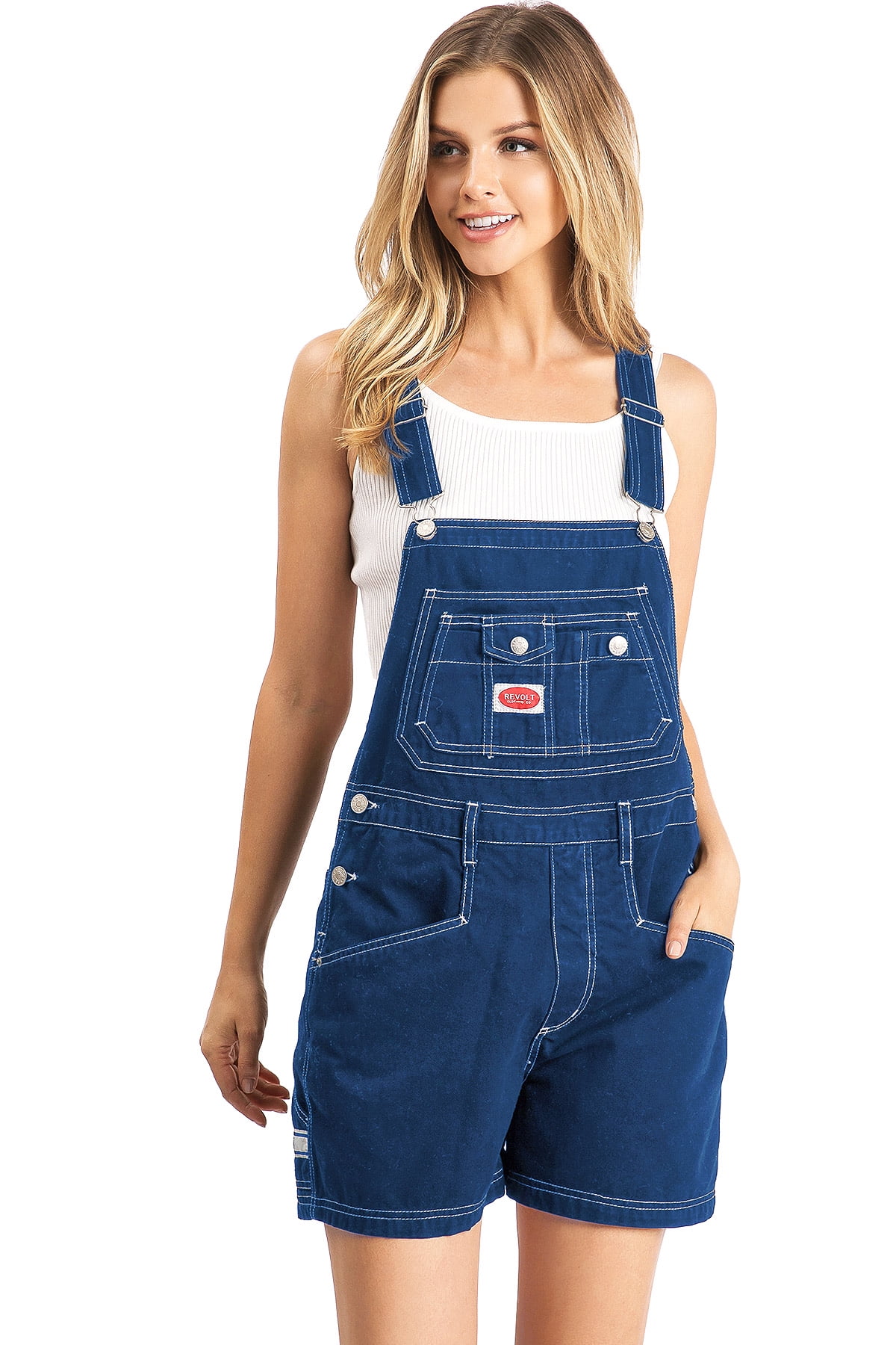 Revolt Women's Juniors Classic Twill Short Overalls (Royal Blue, Large ...