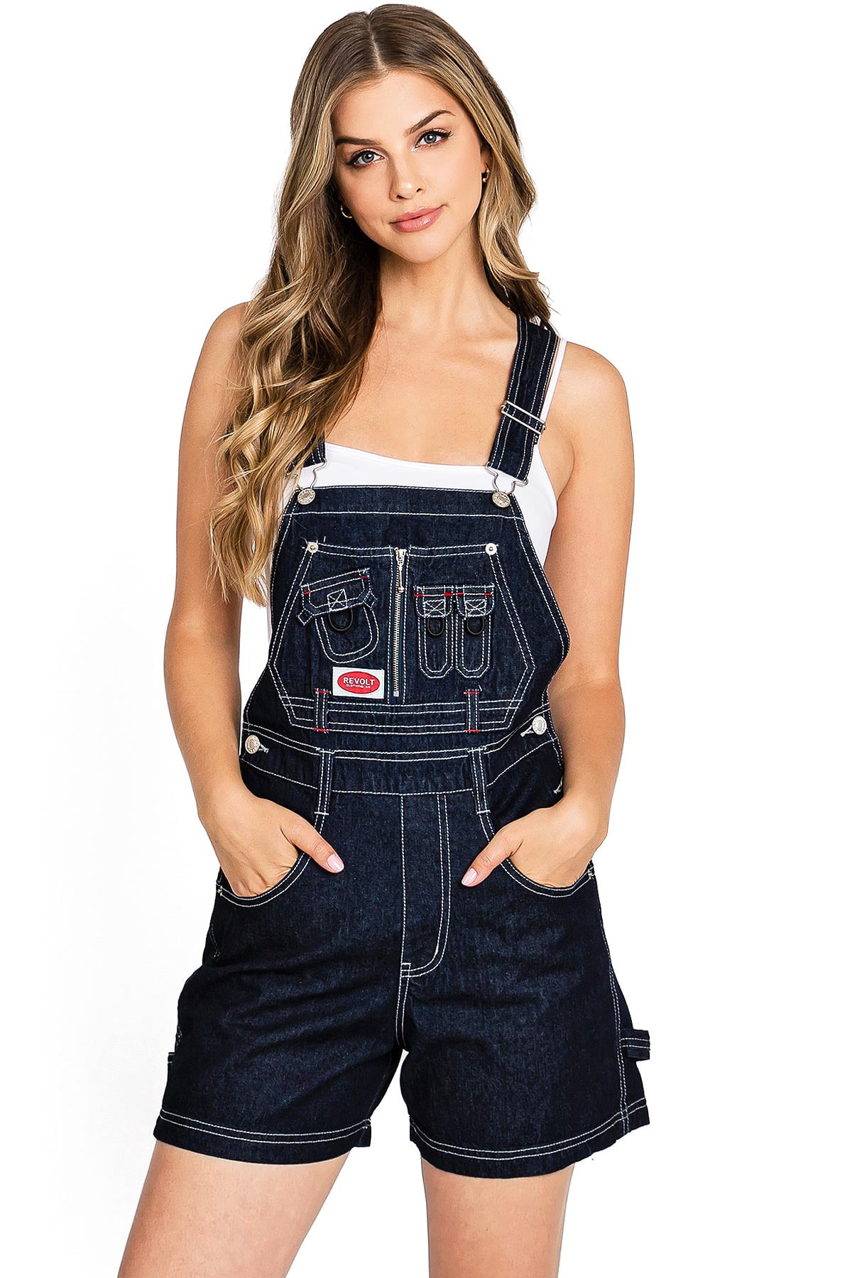 Revolt Women's Juniors Classic Twill Short Overalls (S, Dark) - Walmart.com