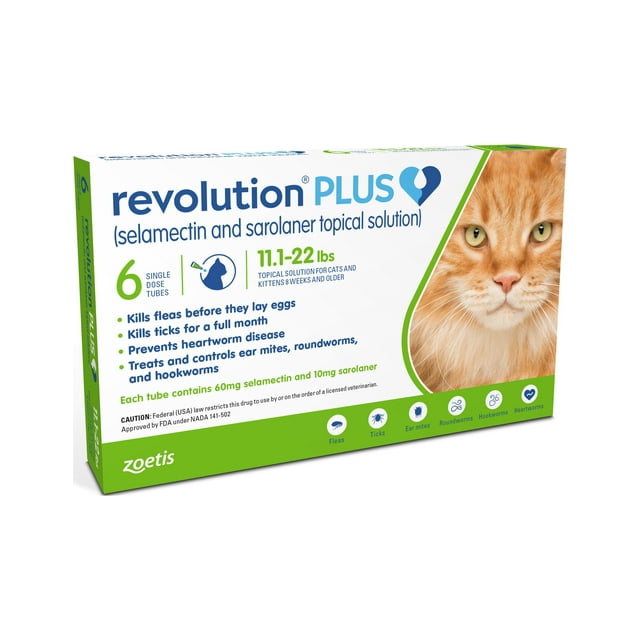 Revolution Plus Topical Solution for Cats, 11.1-22 lbs, (Green Box ...