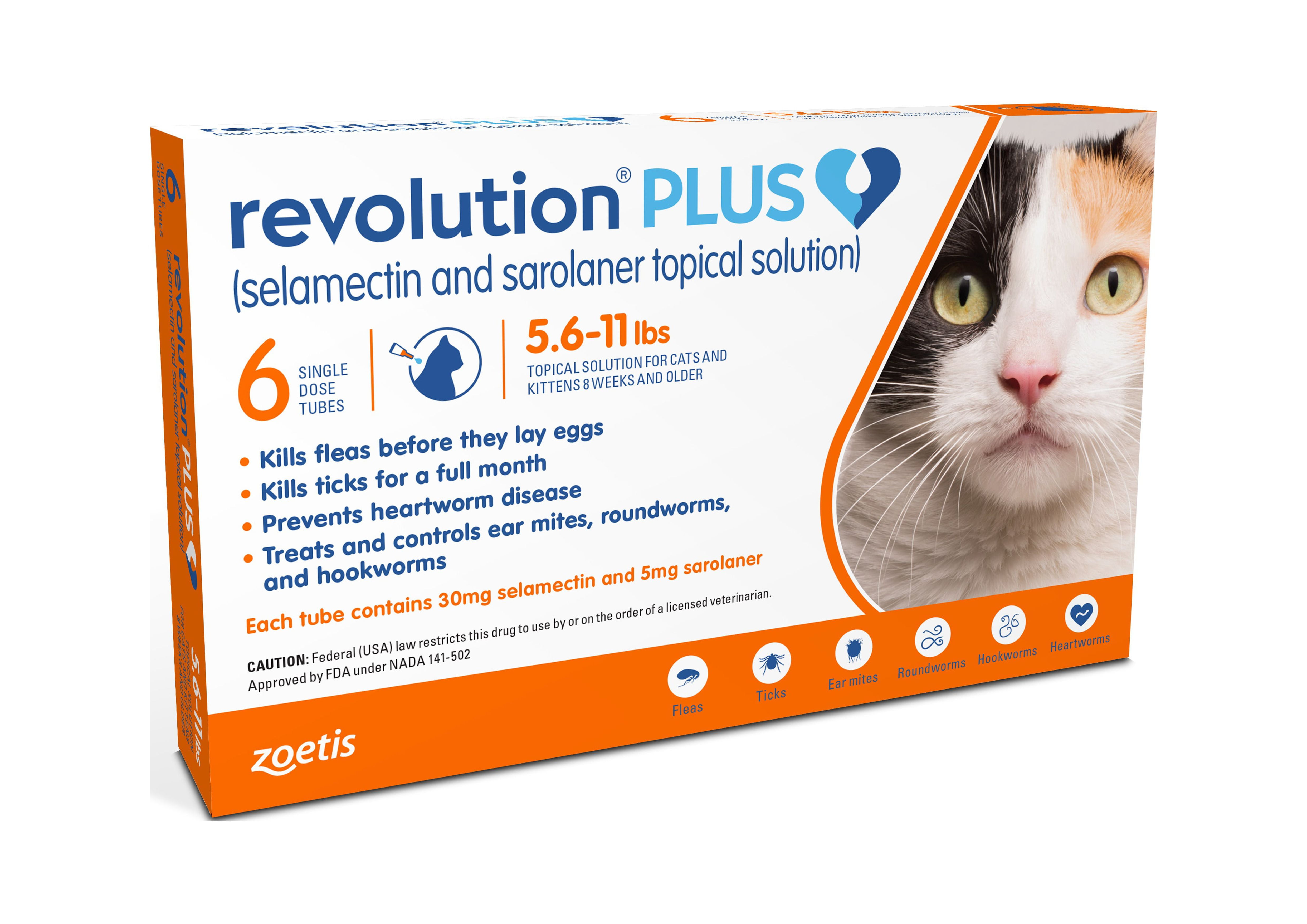 Revolution Plus Topical Solution for Cats 5.6-11 lbs, (Orange Box ...