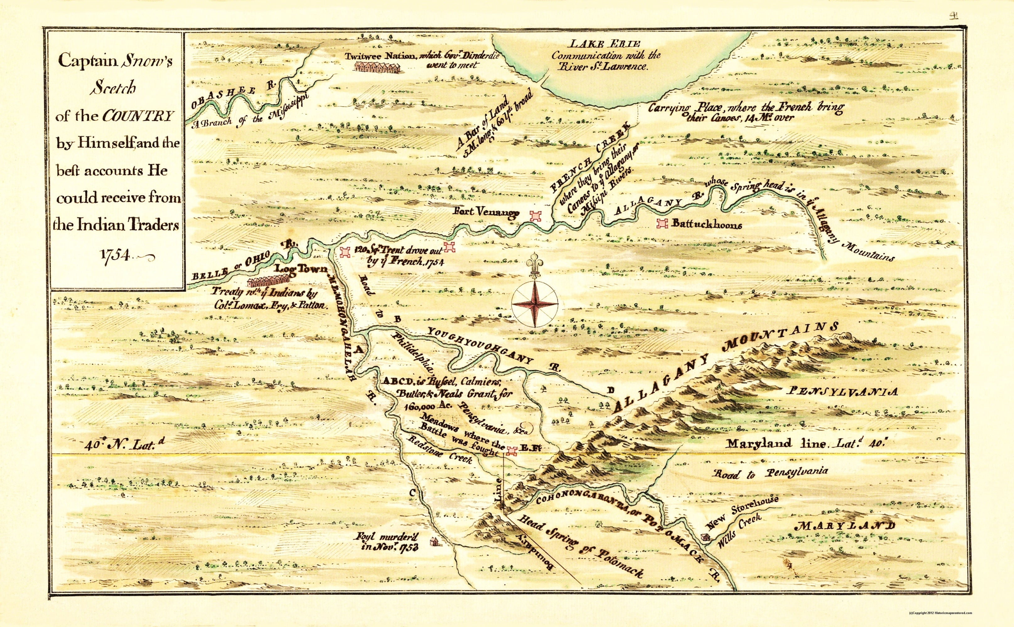 Historic Revolutionary War Map - Captain Snows Country Sketch - Snow ...