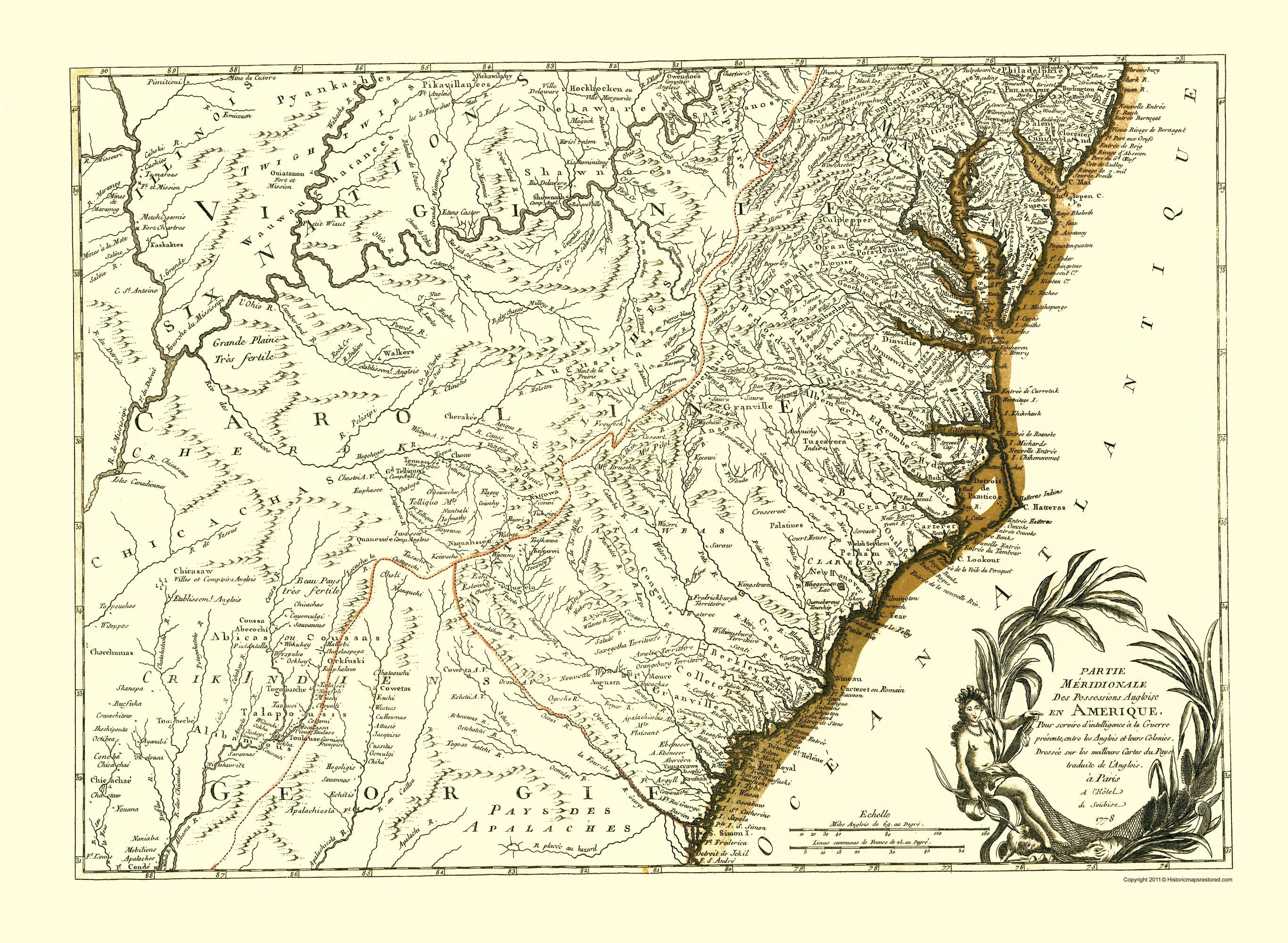 Historic Revolutionary War Map - English Possessions Southern Part ...