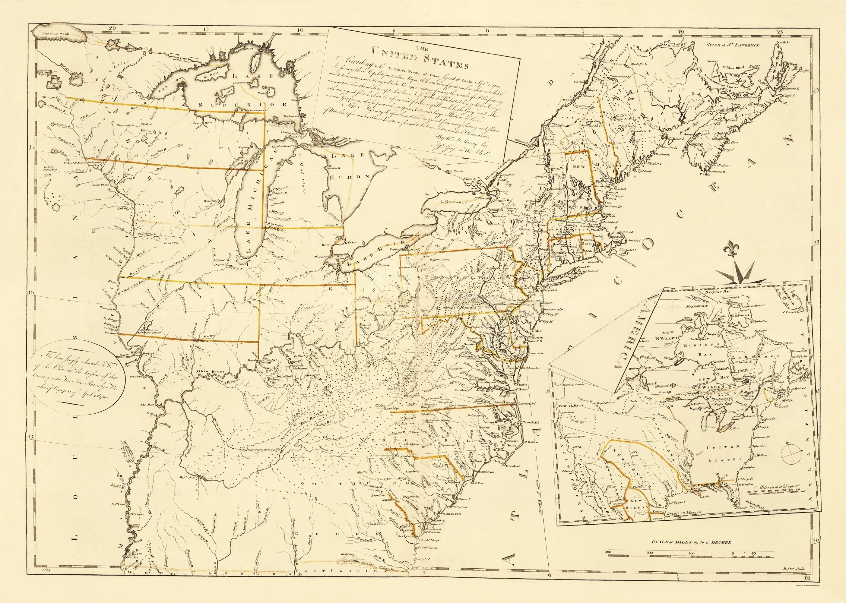 Historic Revolutionary War Map - United States Peace Treaty Sept 3rd ...