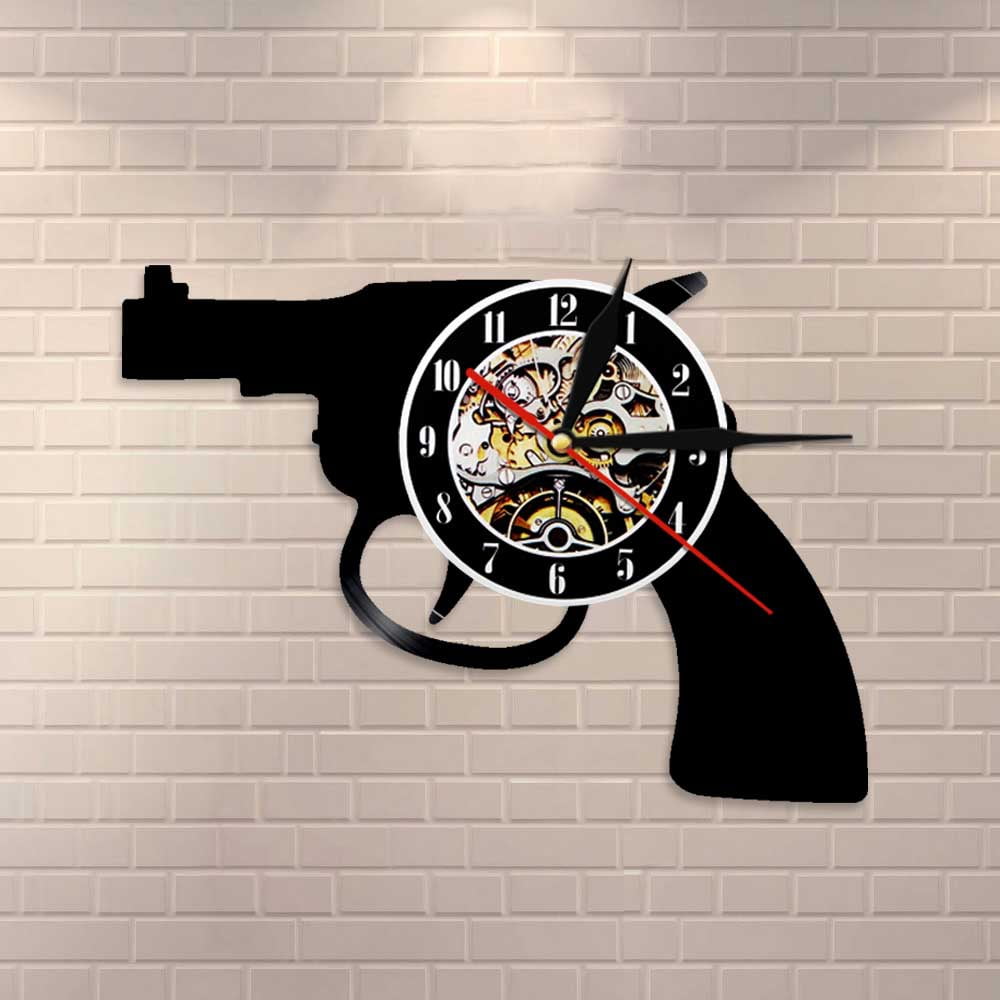 Revolver Design Vintage LP Record Gun Vinyl Wall Clock 3D Creative Art ...