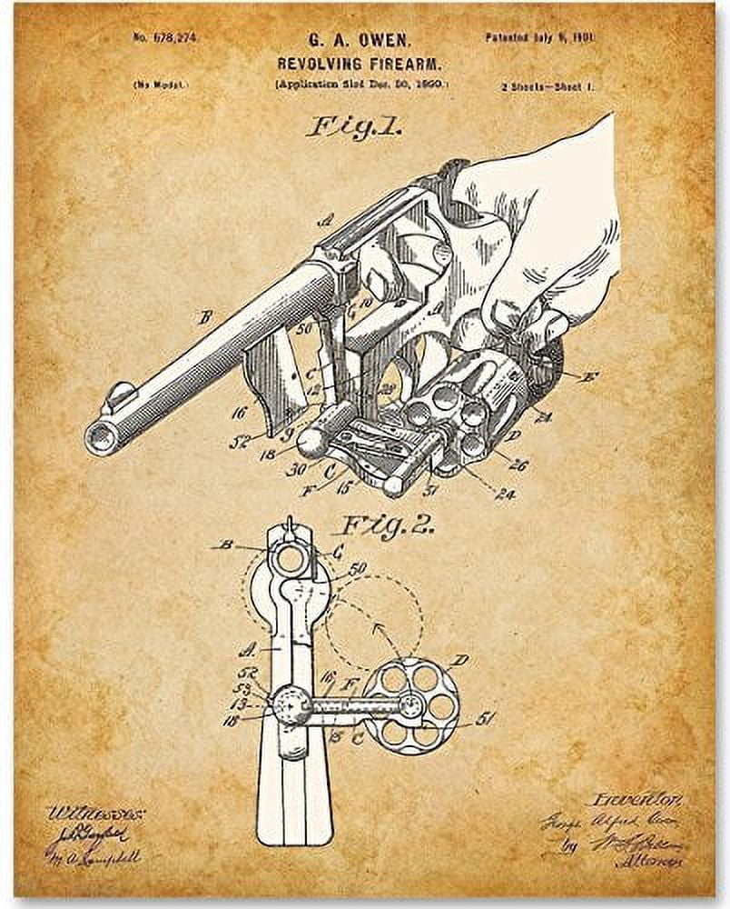 Revolver Pistol - 11x14 Unframed Patent Print - Great Gift for Gun ...