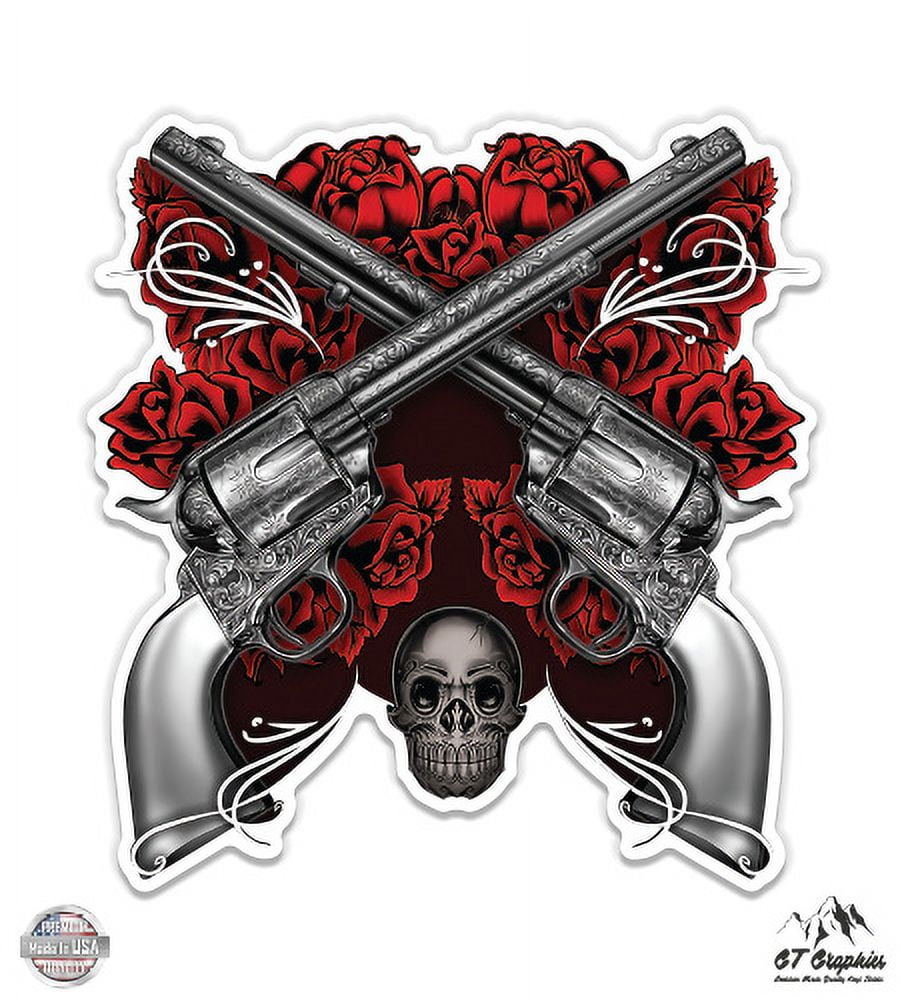 Revolvers Roses Skull - 8" Vinyl Sticker - For Car Laptop I-Pad ...