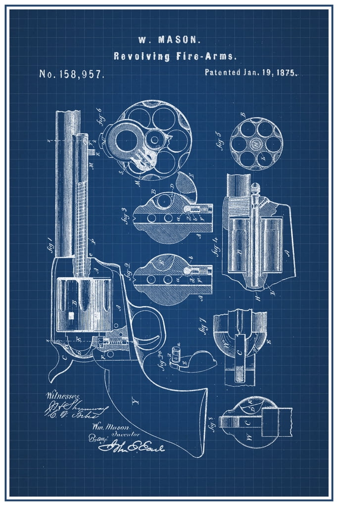 Revolving Fire Arms Revolver 1875 Official Patent Blueprint Diagram ...