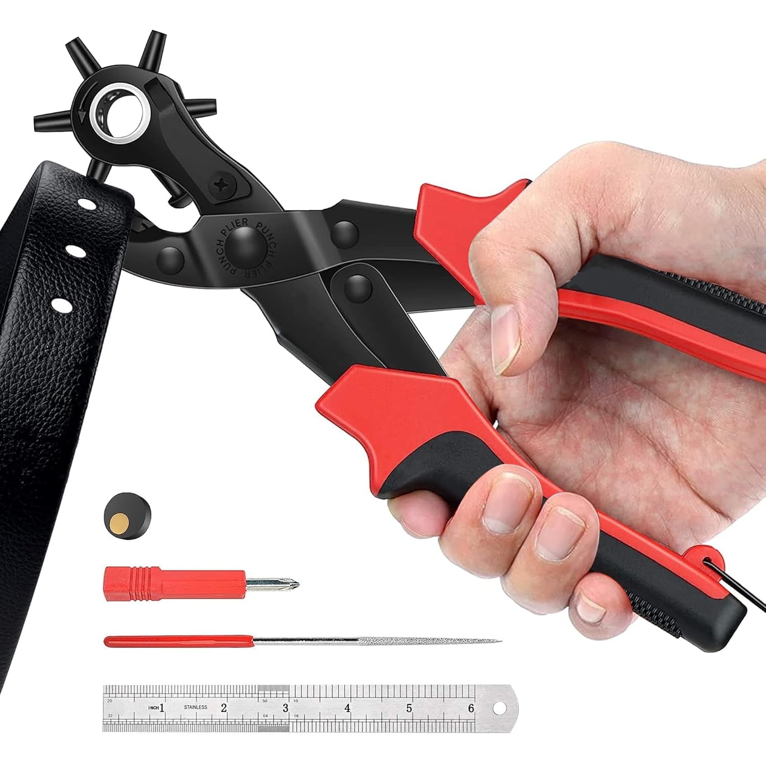 Revolving Punch Plier Kit, Heavy Duty Leather Hole Punch Tool with ...