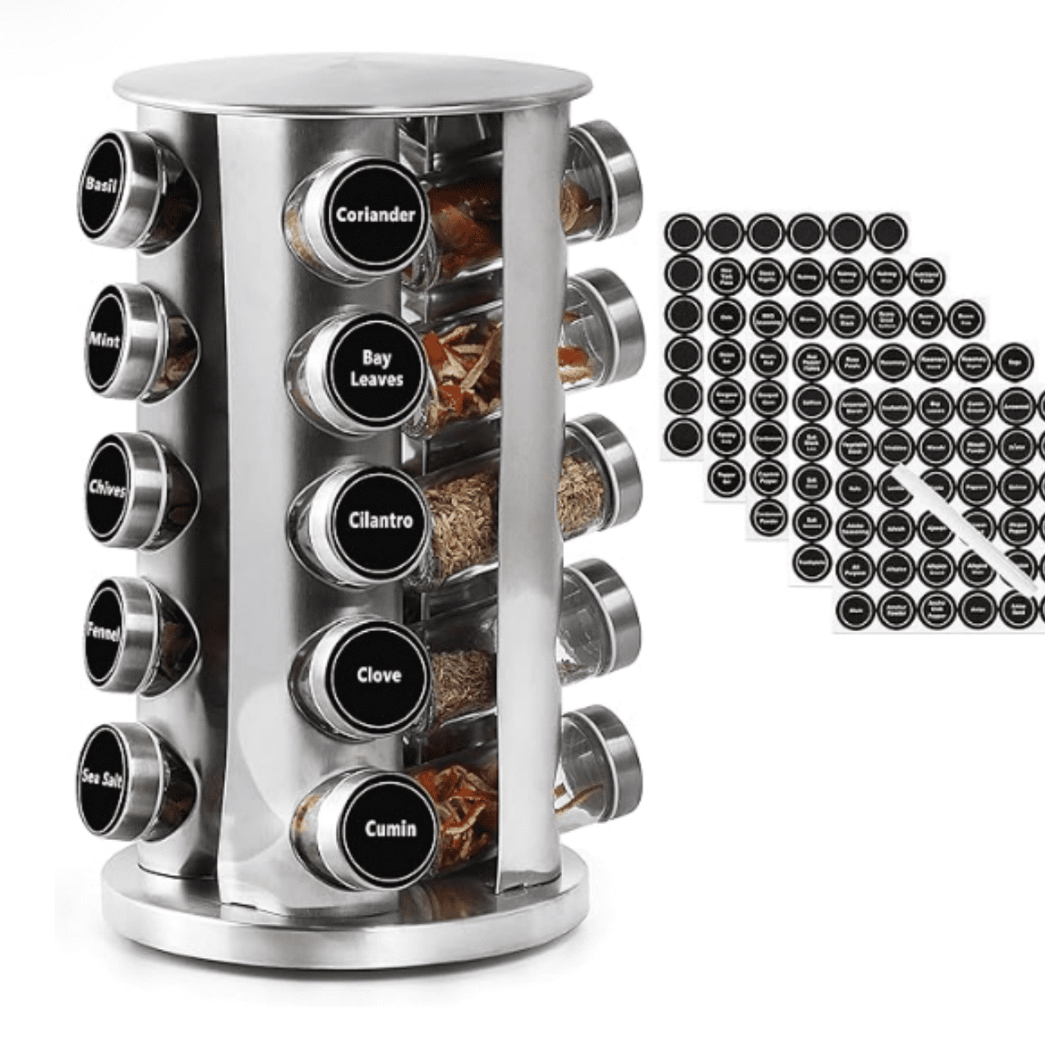 Revolving Spice Rack with 20 Jars, Rotating Spice Rack Organizer ...