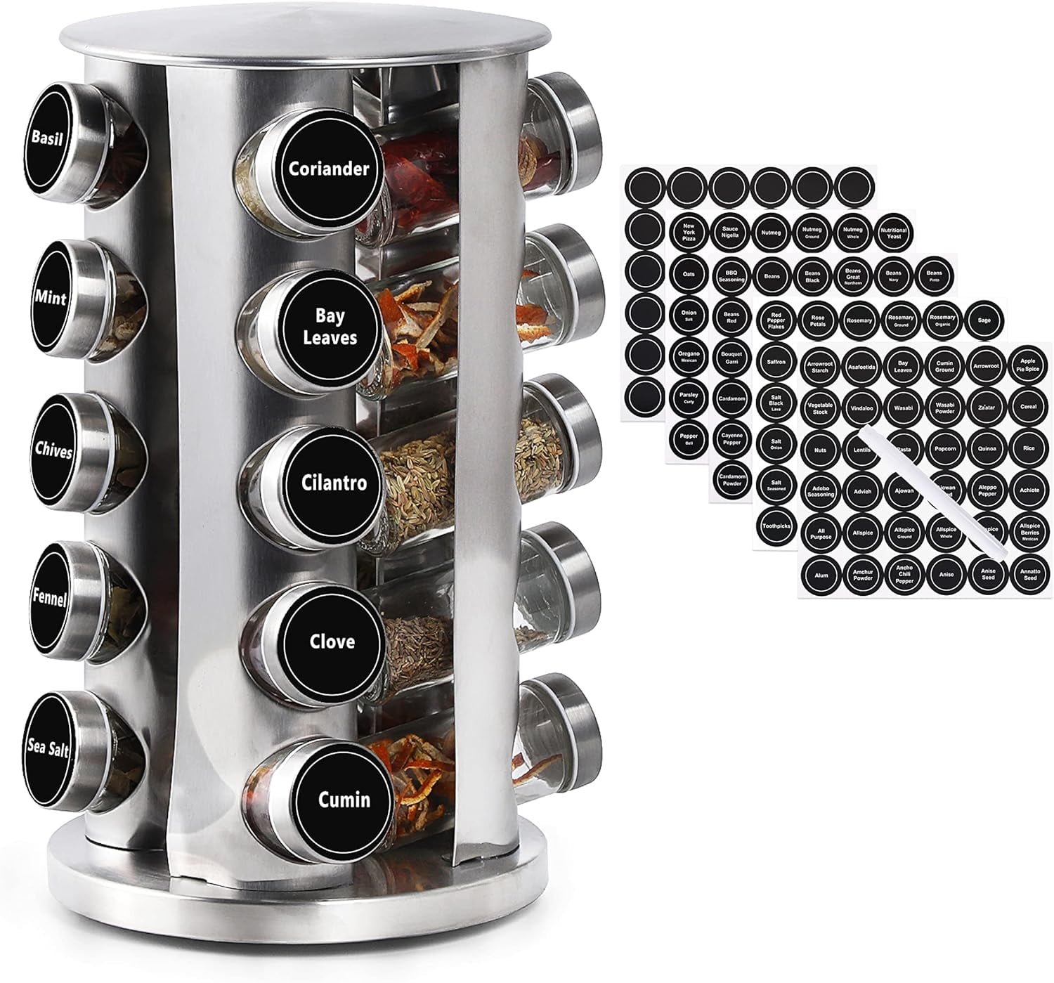 Revolving Spice Rack with 20 Jars, Rotating Spice Rack Organizer ...