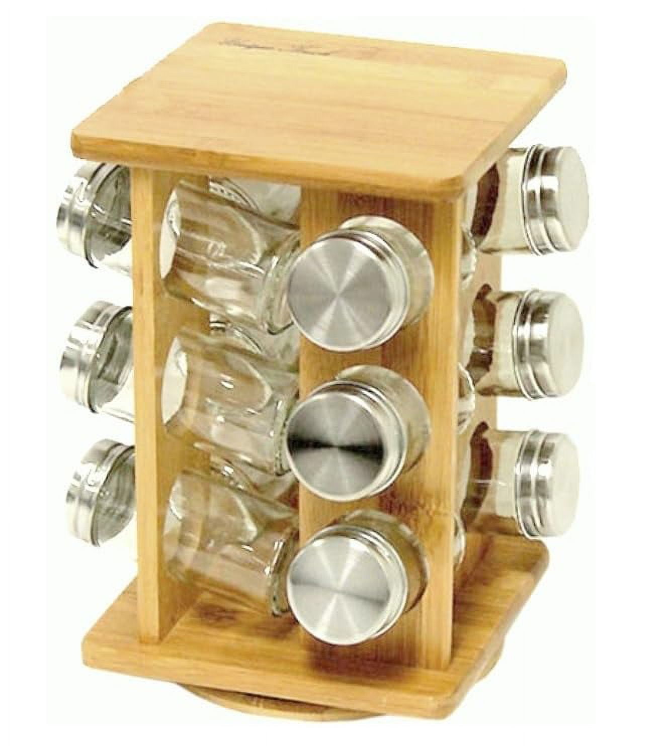 Revolving Spice Rack Holder Seasoning Tower Organizer Bamboo Rotating ...